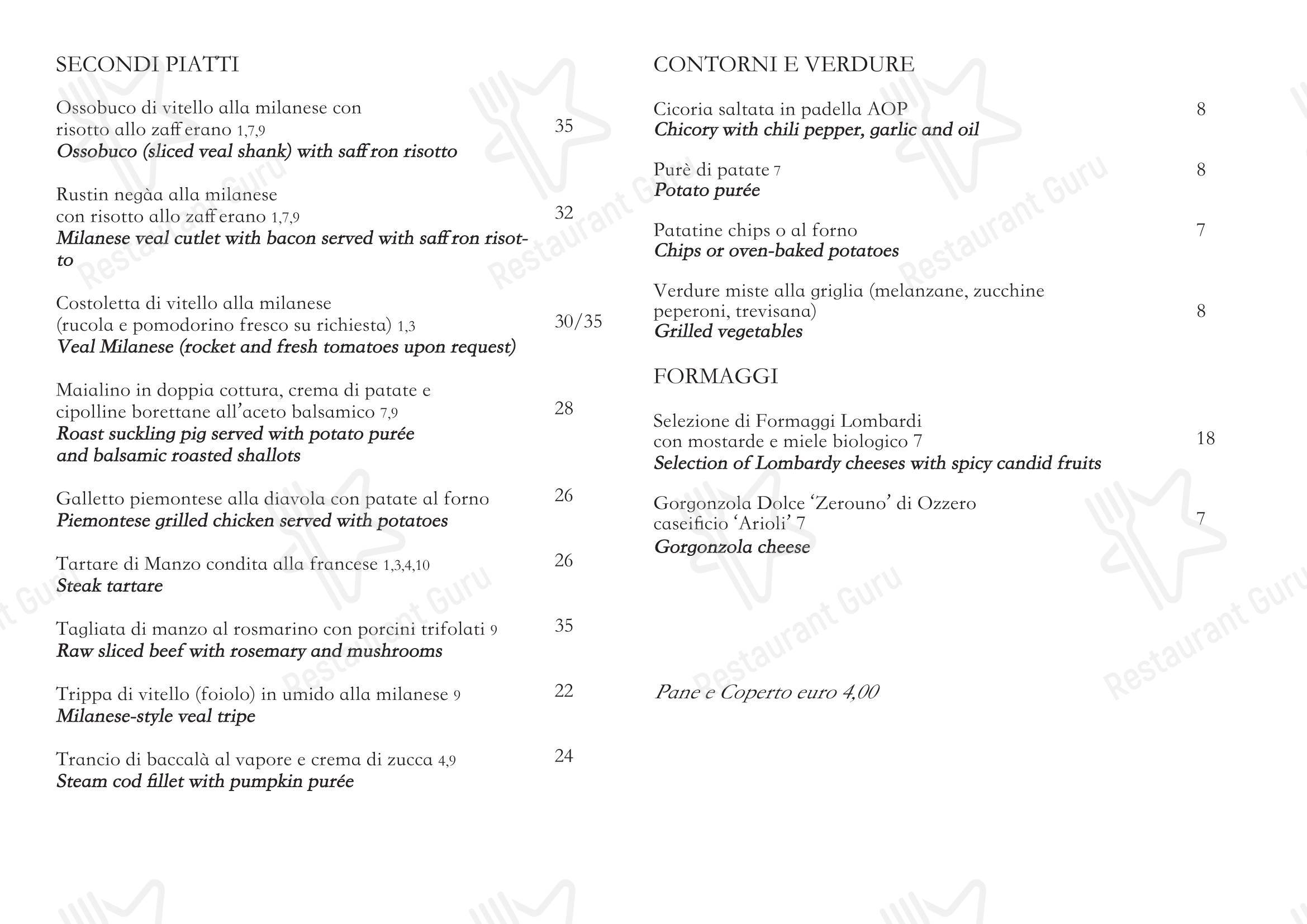 Menu at Ristorante Nuova Arena, Milan, Piazza Lega Lombarda