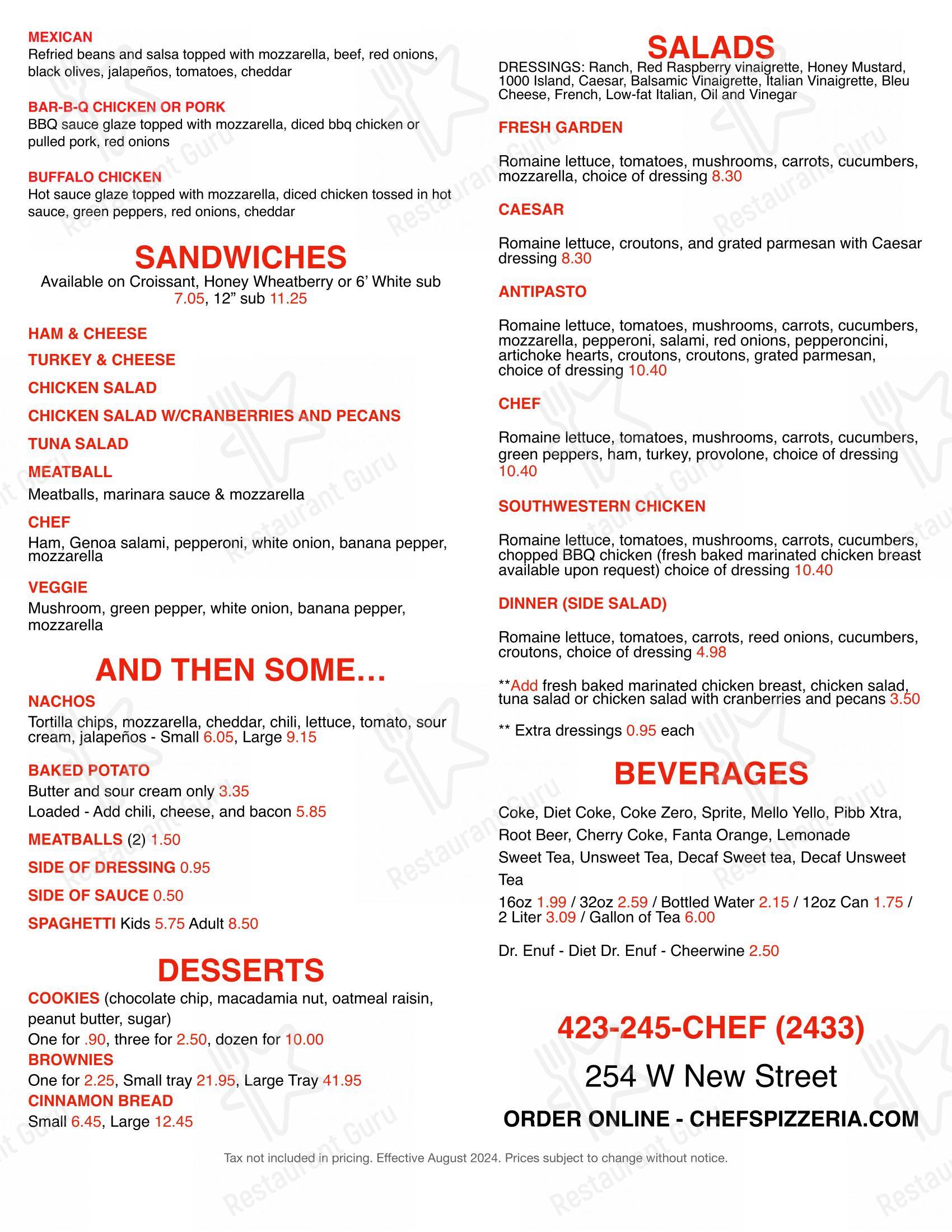 Menu at Rocky's Pizza pizzeria, Jonesborough
