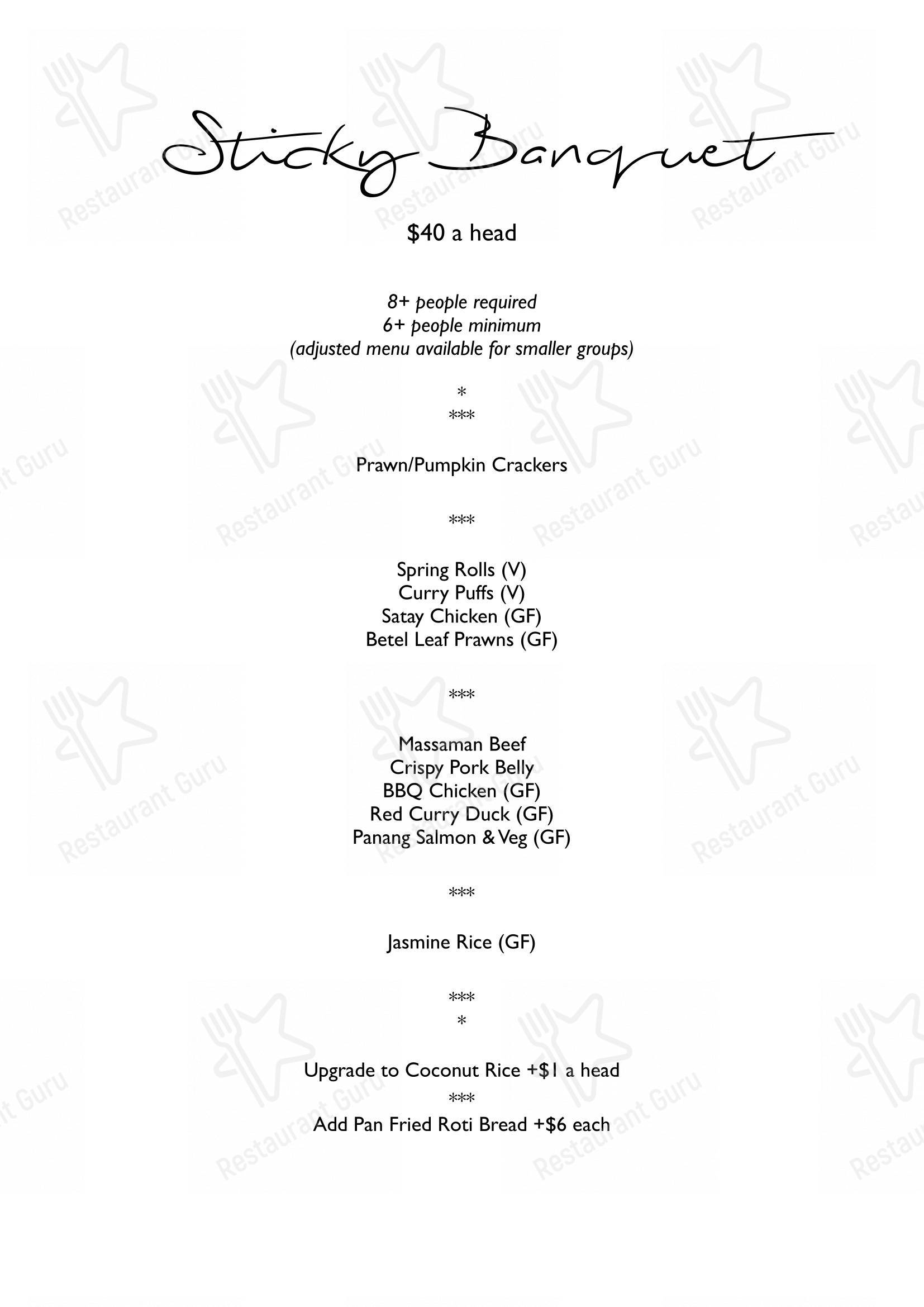 Menu at Sticky Rice Thai Food and Bar, Tugun