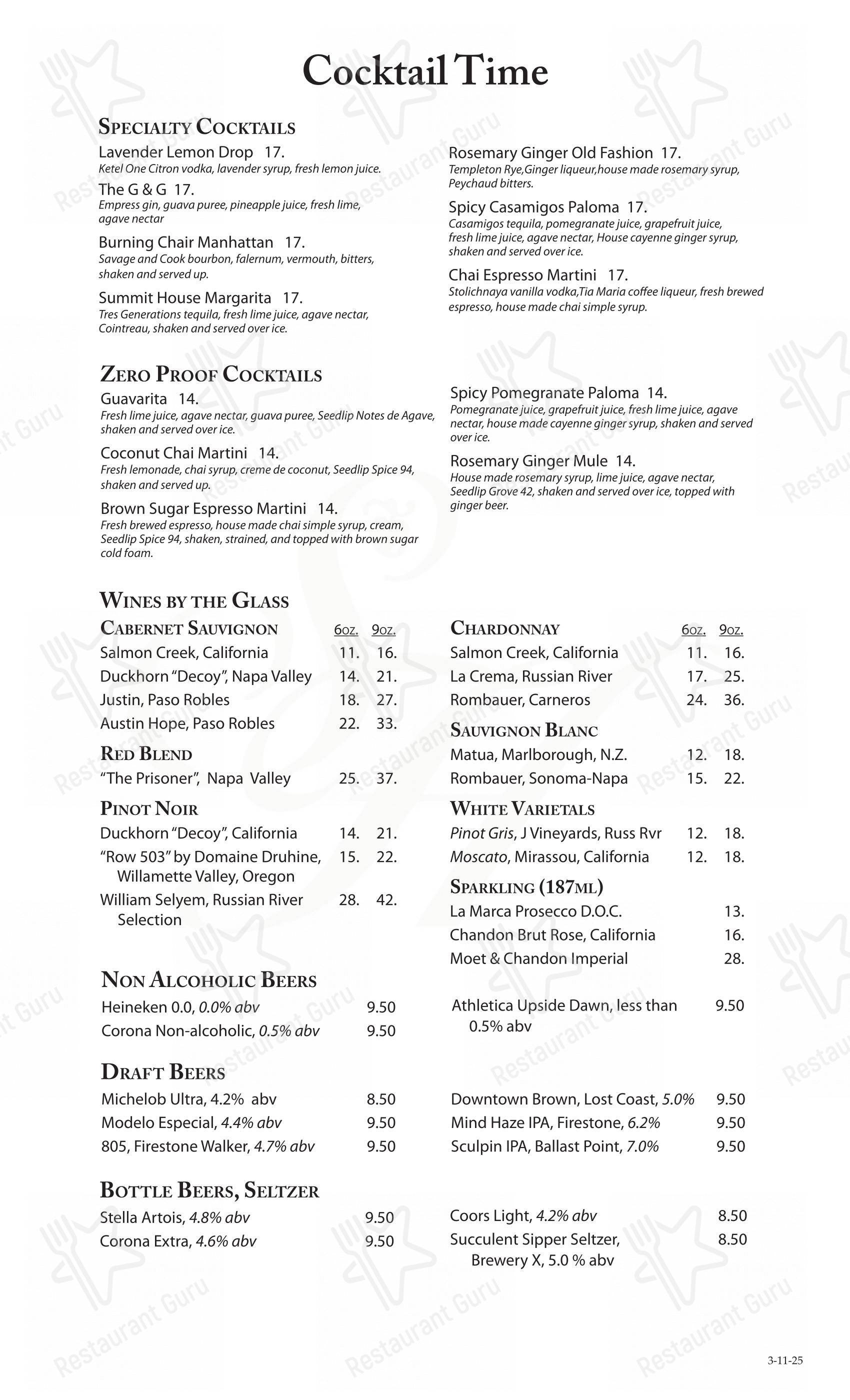 Menu at Summit House Restaurant, Fullerton