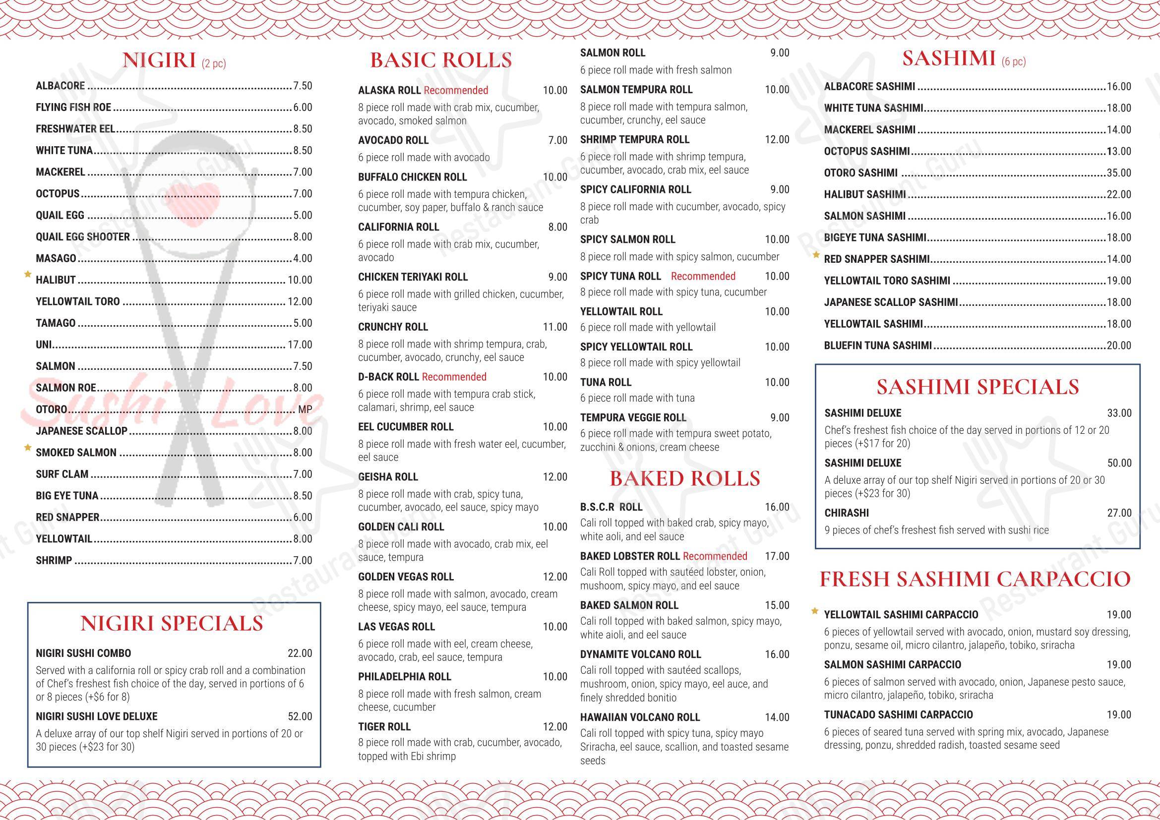 Menu at Sushi Love Avondale restaurant, Avondale