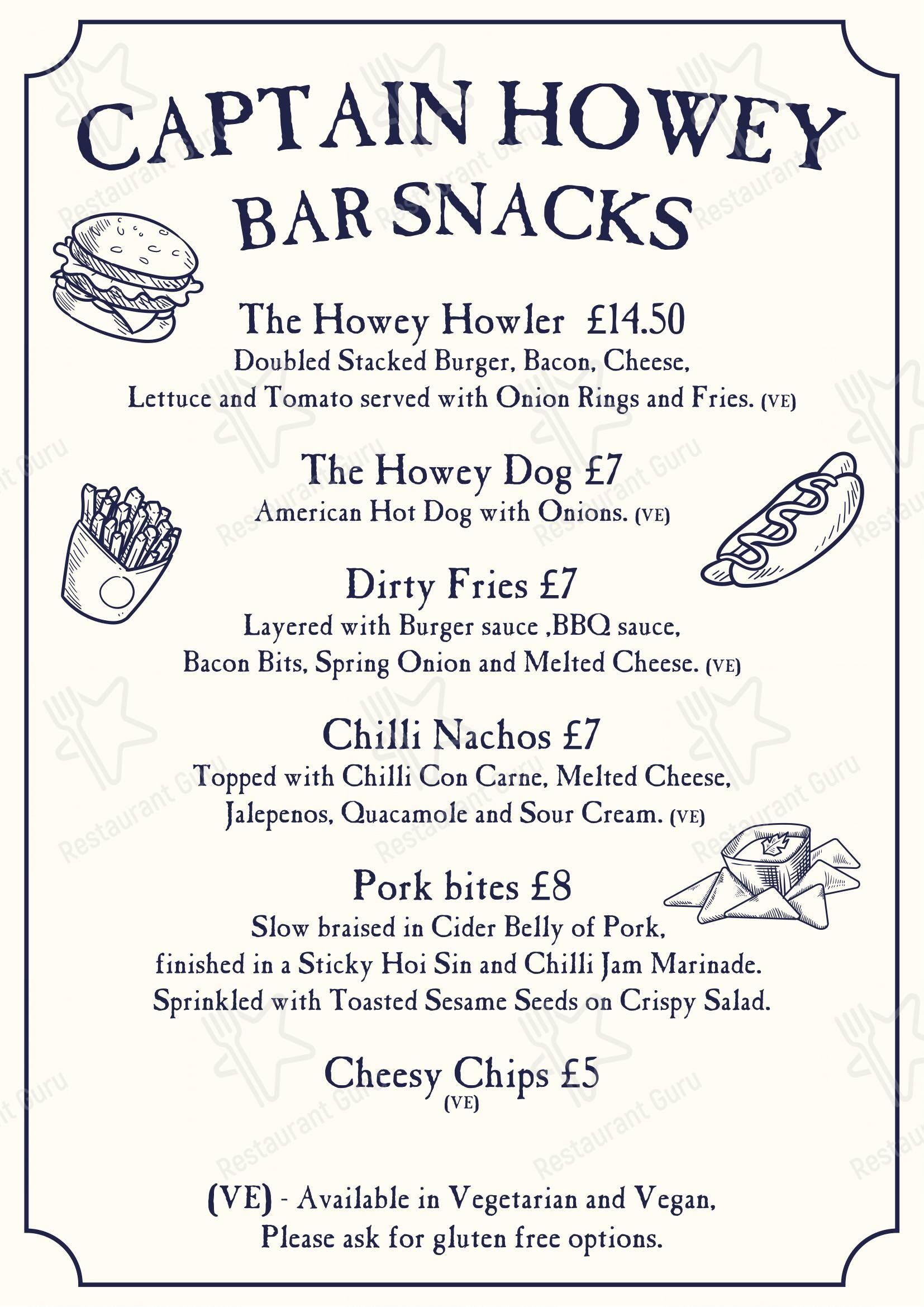 Menu at The Captain Howey Bar & Restaurant, New Romney