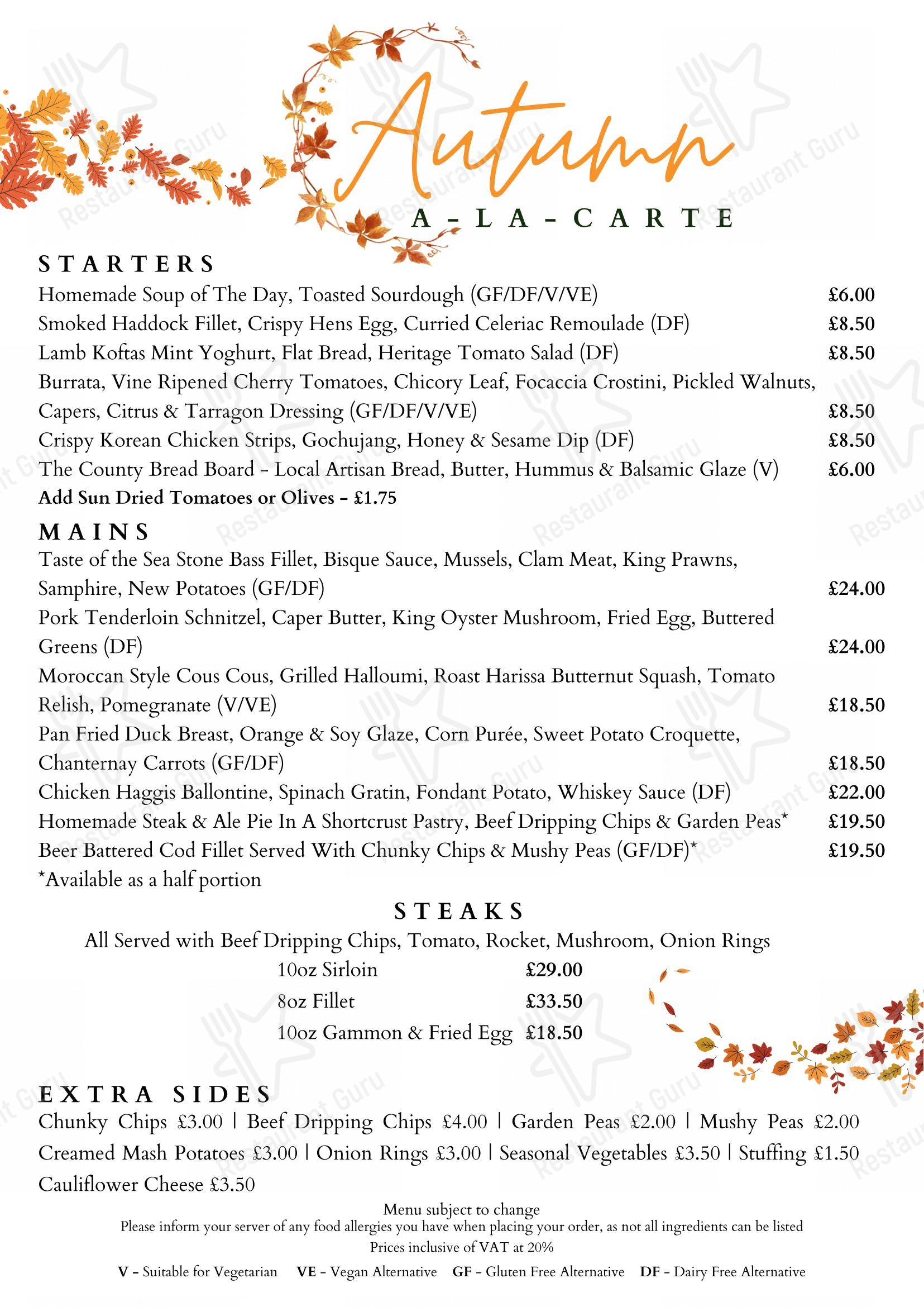 Menu at The County pub & bar, Newton Aycliffe