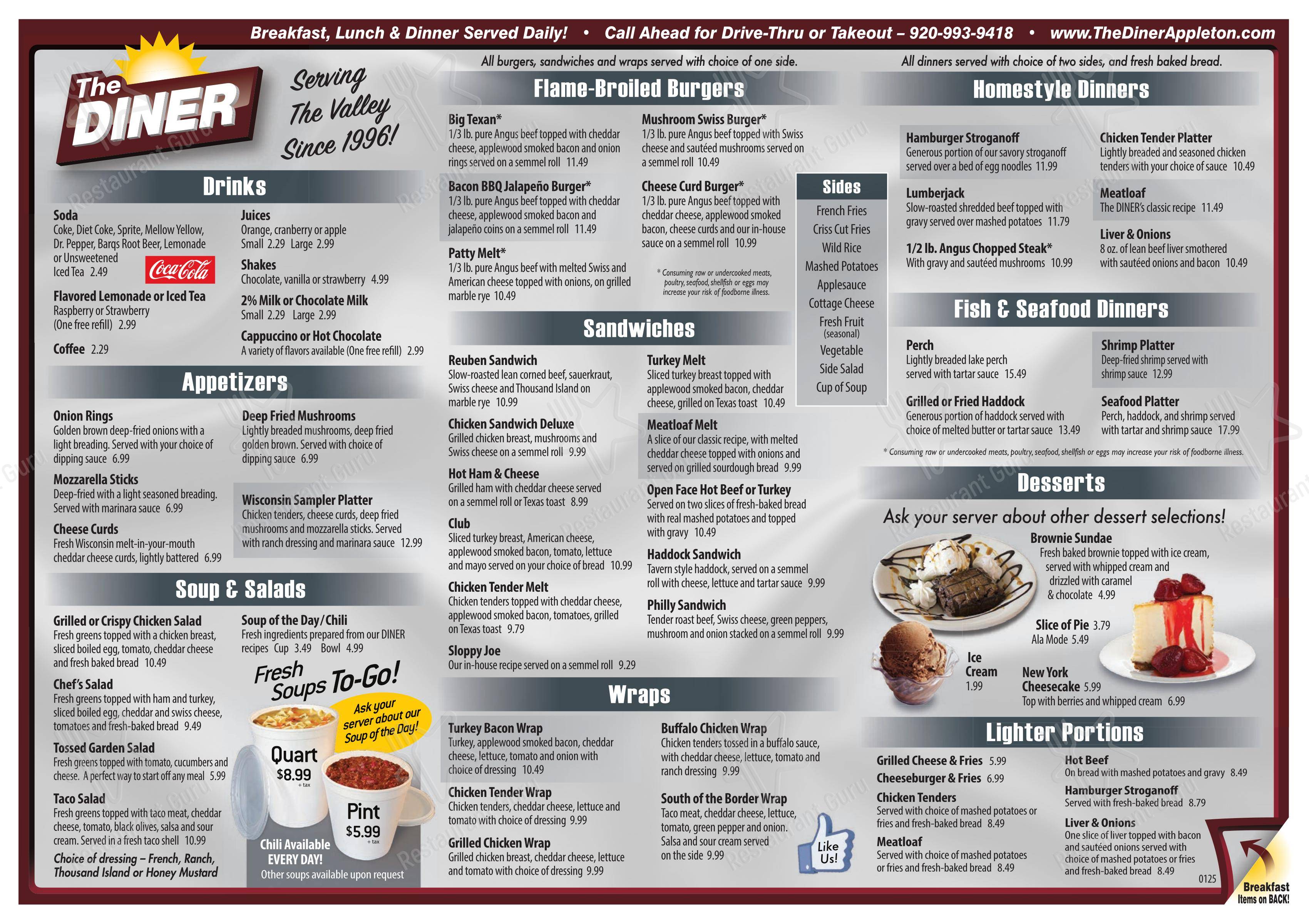 Menu at The DINER at Appleton restaurant, Appleton, W Wisconsin Ave