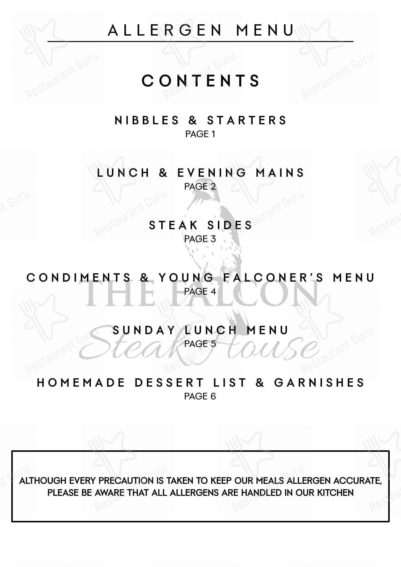 Menu at The Falcon Steakhouse, Wotton-under-Edge