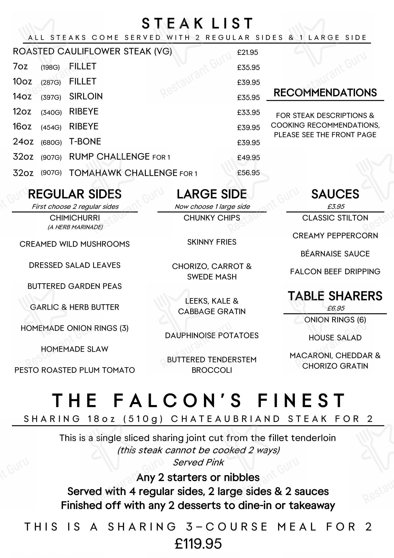 Menu at The Falcon Steakhouse, Wotton-under-Edge