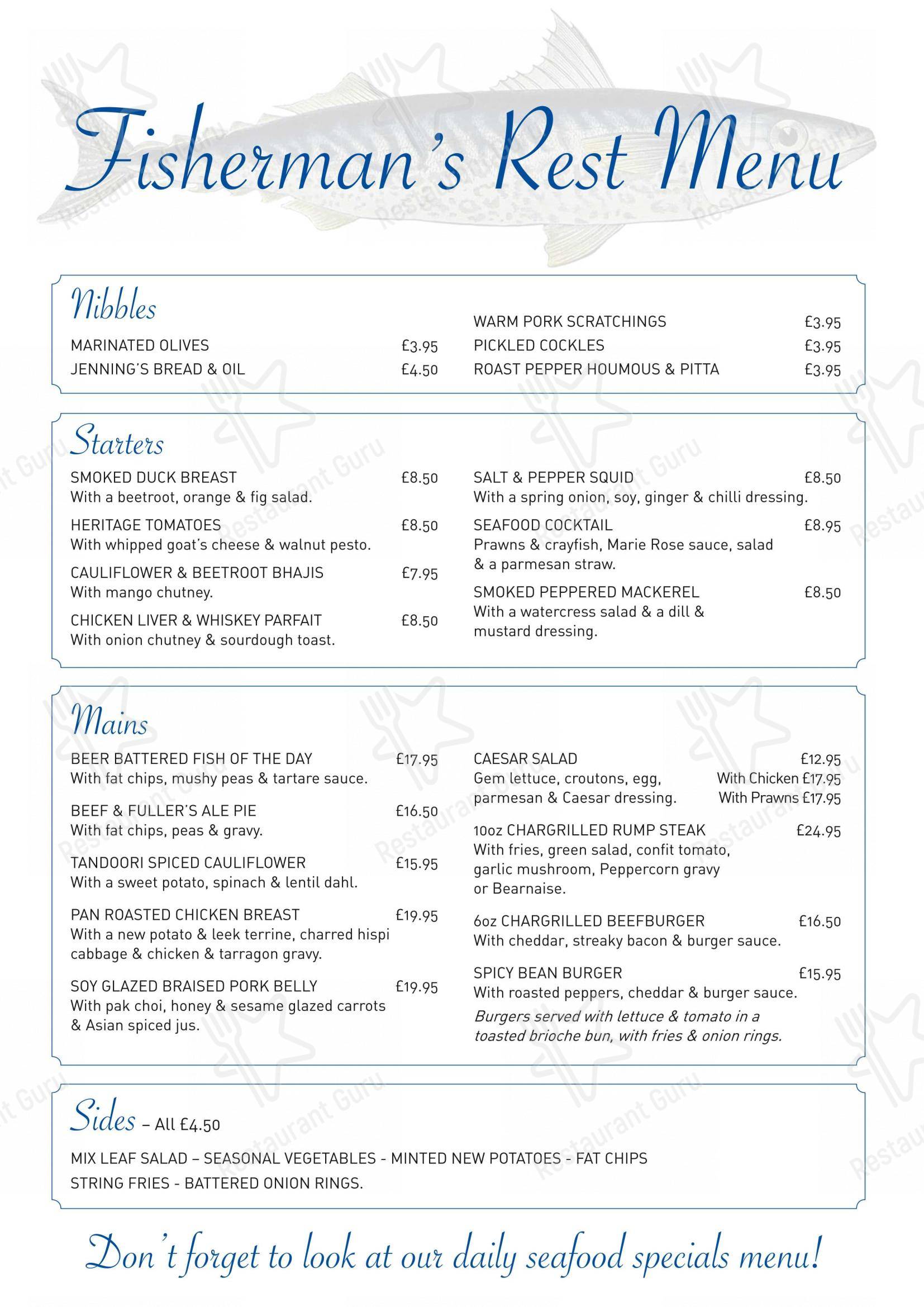 Menu at The Fisherman's Rest pub & bar, Lymington