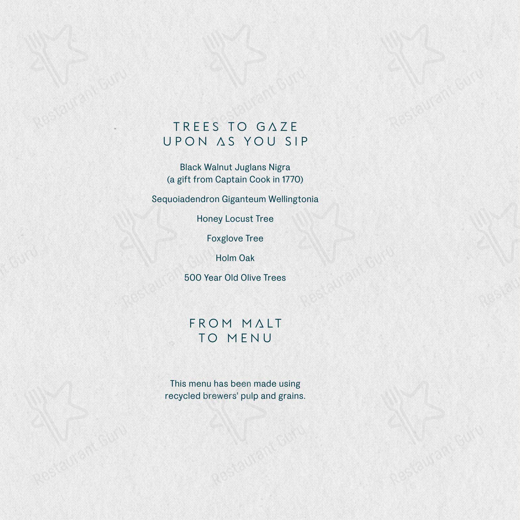 Menu at The Glasshouse restaurant, Watford, Chandler's Cross