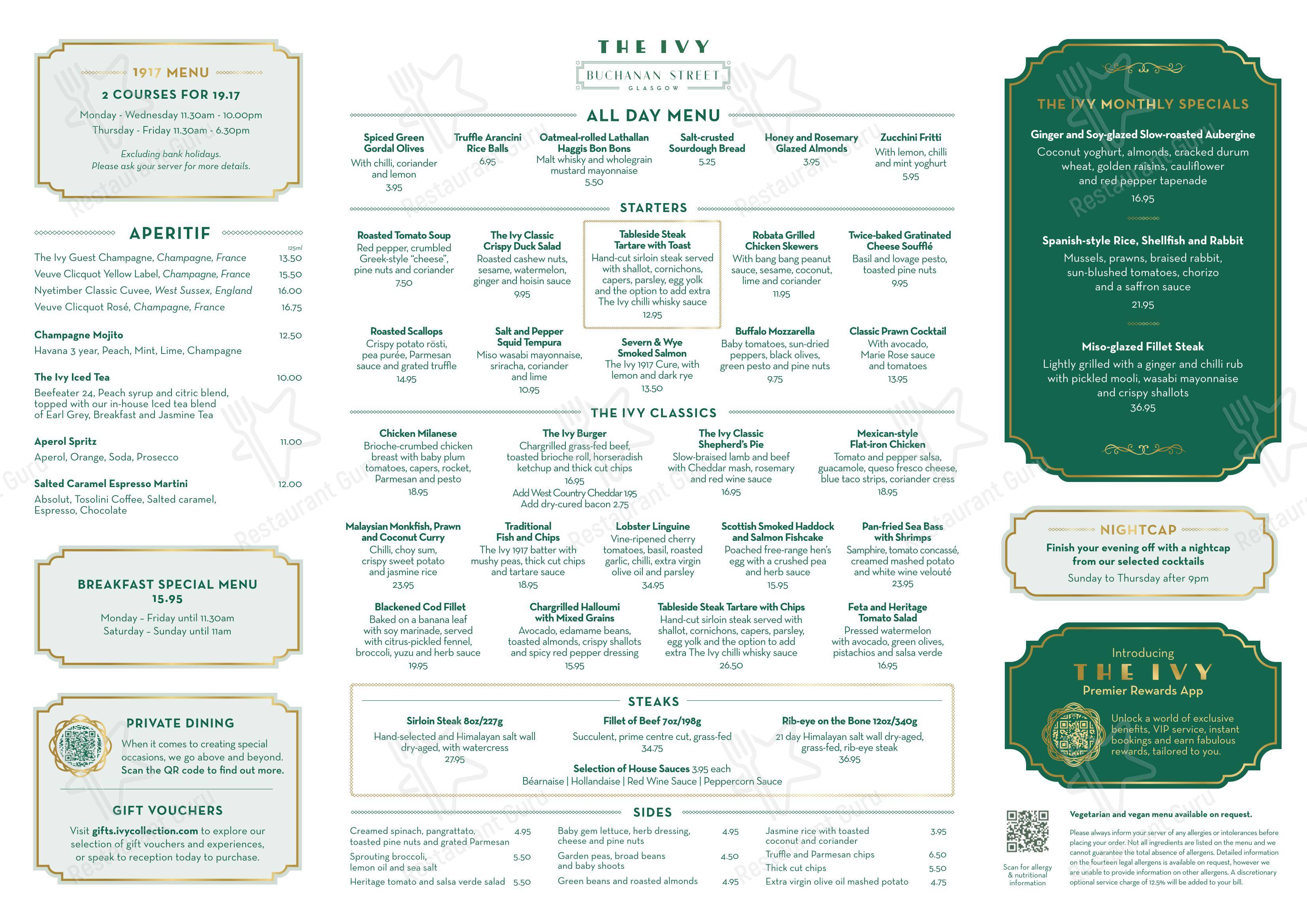 Menu at The Ivy Buchanan Street, Glasgow restaurant, Glasgow, 106 ...