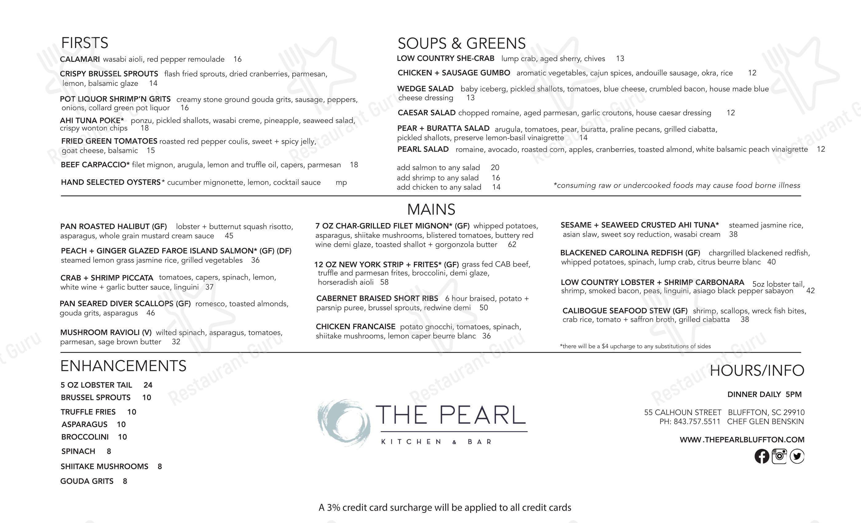 Menu at The Pearl Kitchen & Bar, Bluffton
