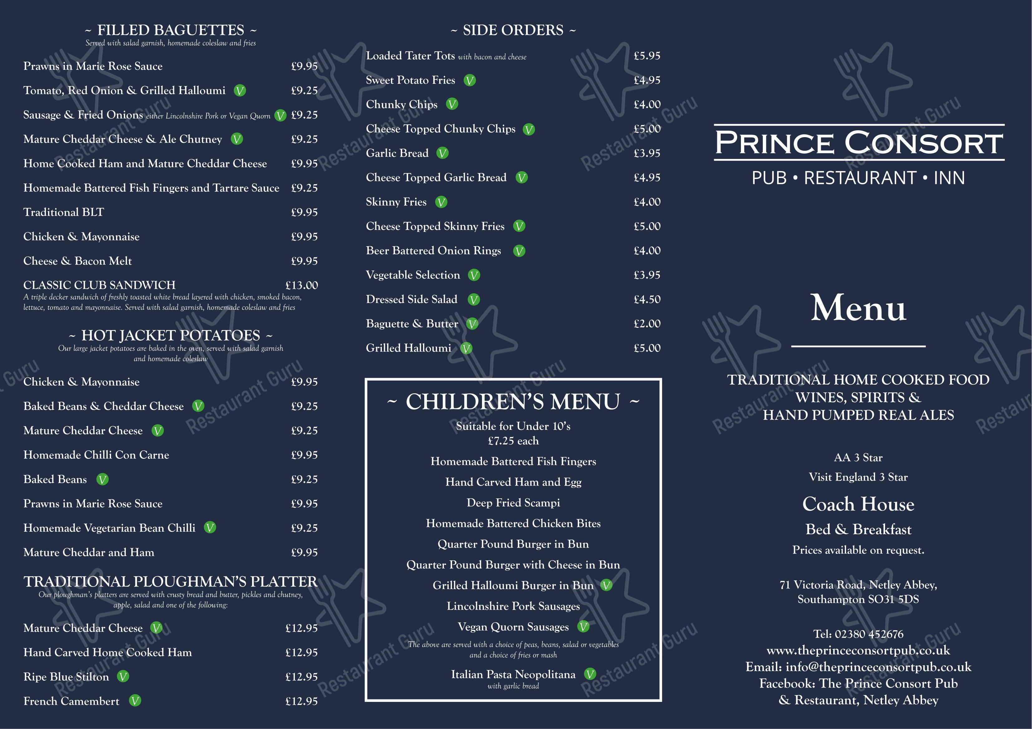 Menu at The Prince Consort pub & bar, Southampton