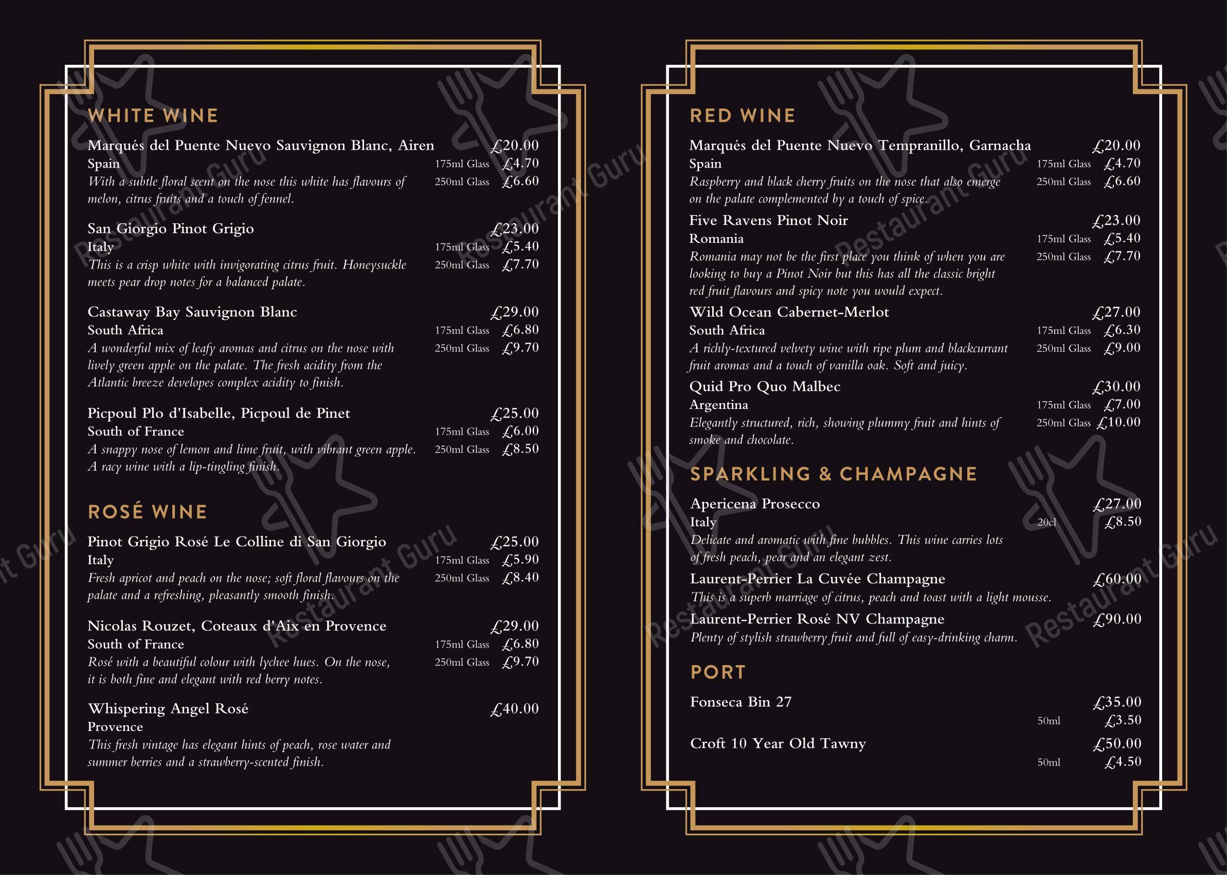 Menu at The Roe Deer pub & bar, Reigate
