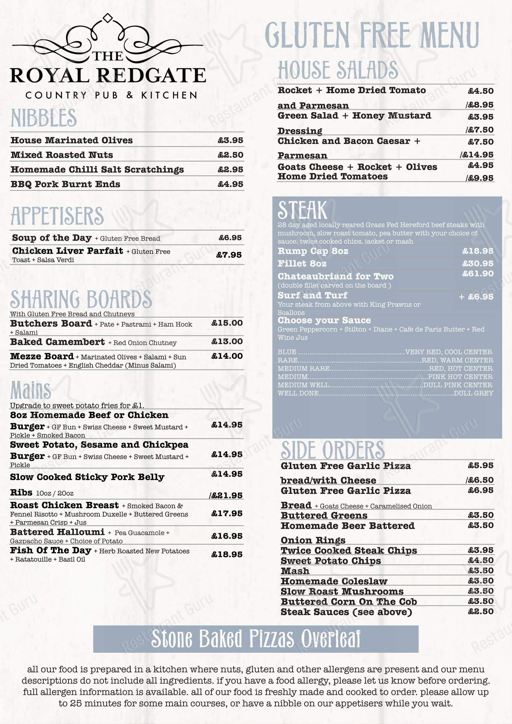 Menu at The Royal Redgate pub & bar, Nuneaton, Watling St