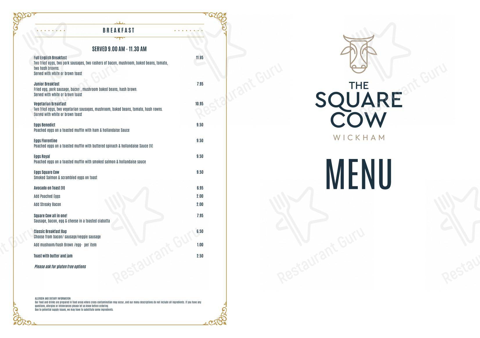 Menu at The Square Cow pub & bar, Fareham