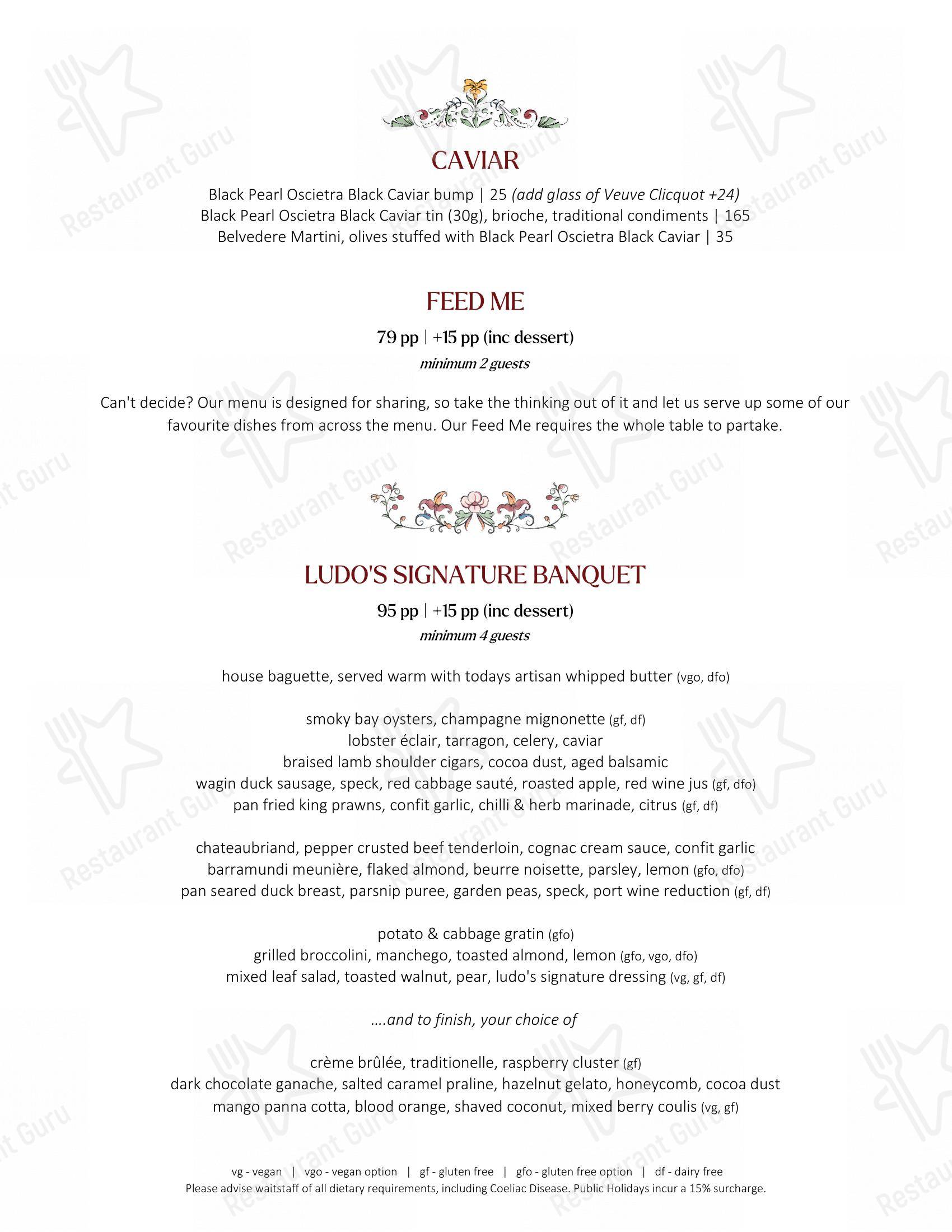 Menu at Ludo restaurant, South Perth