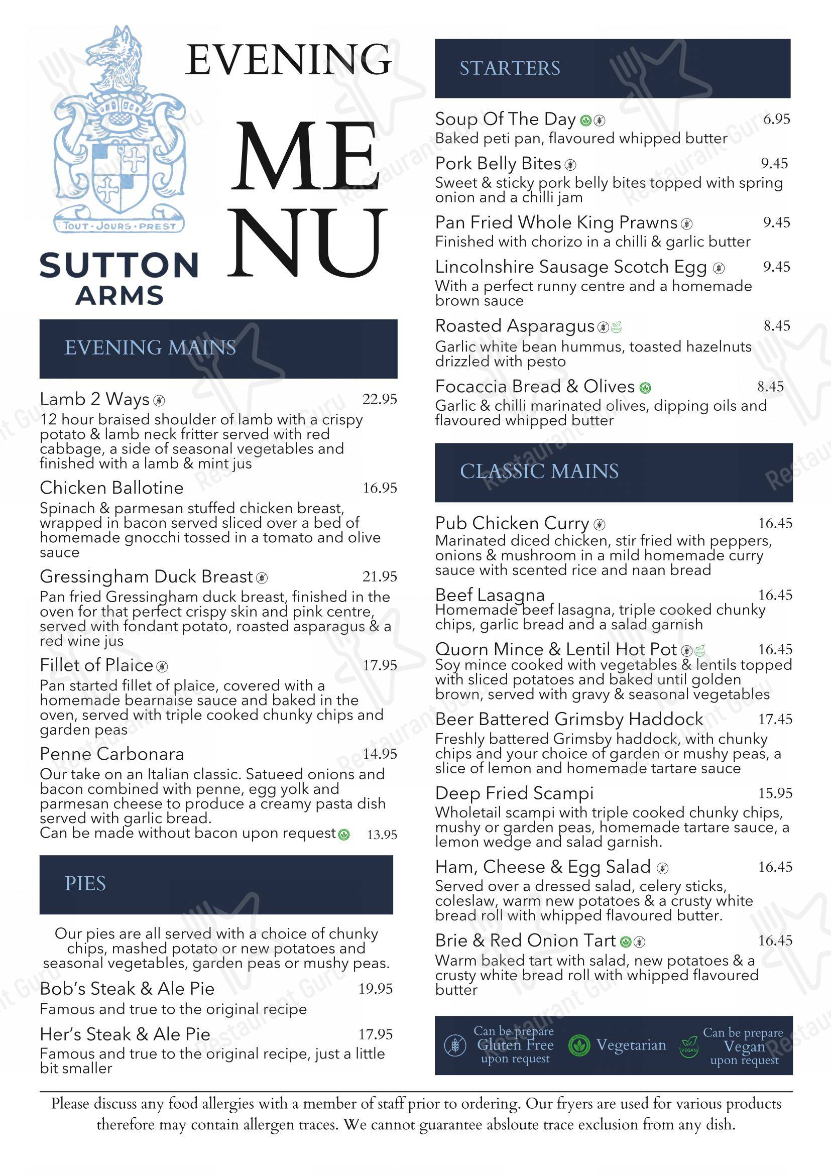 Menu at The Sutton Arms pub & bar, Scawby