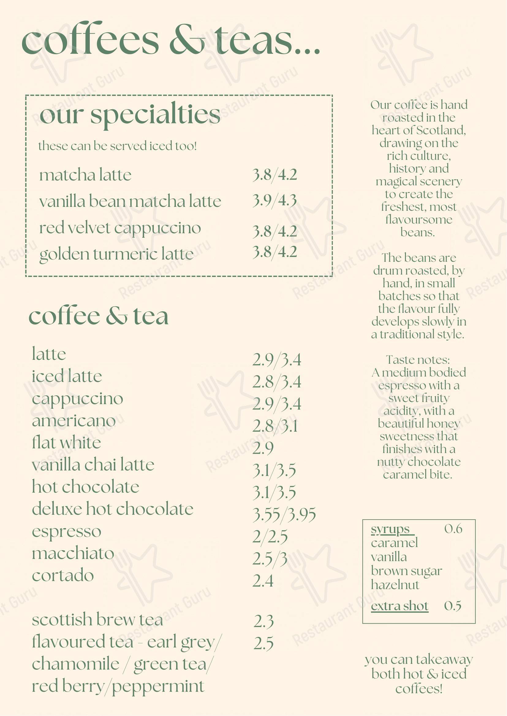 Menu at The White Goose restaurant, Dundee