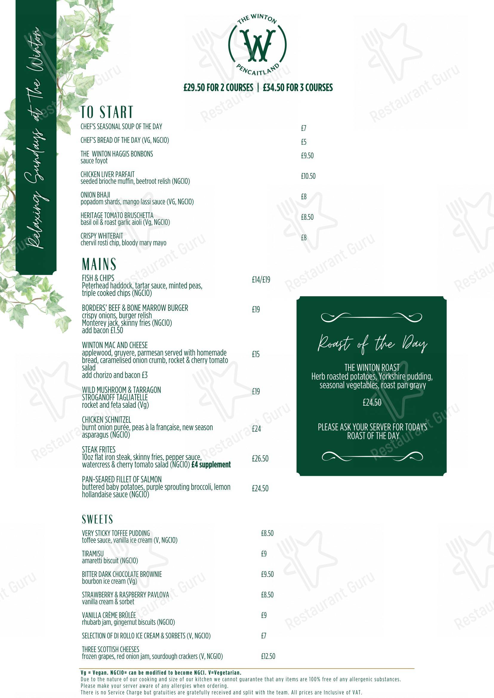 Menu at The Winton pub & bar, Pencaitland