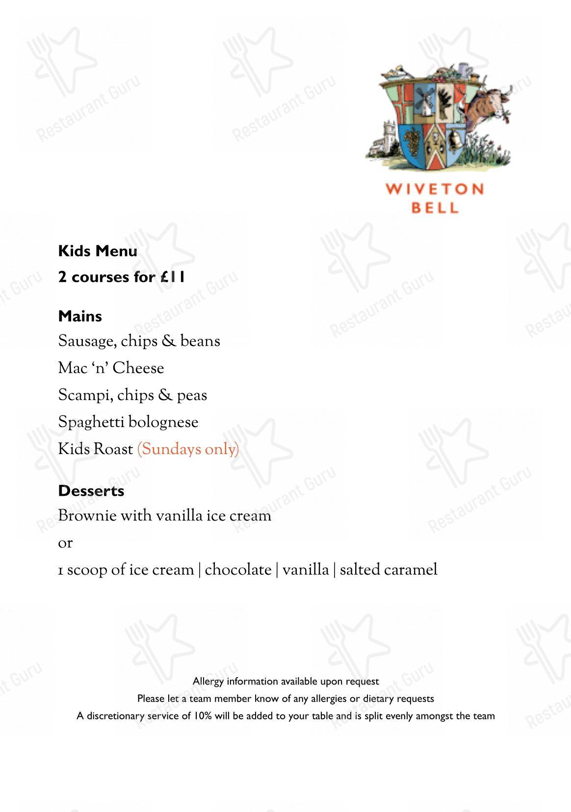 Menu at The Wiveton Bell pub & bar, Holt
