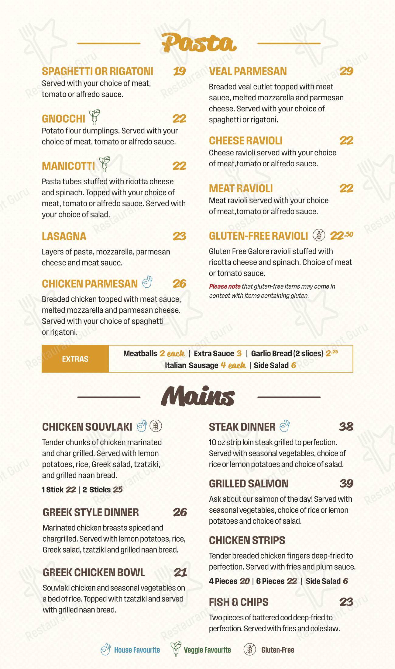 Menu at Tony V's Pizza & Restaurant, Sudbury