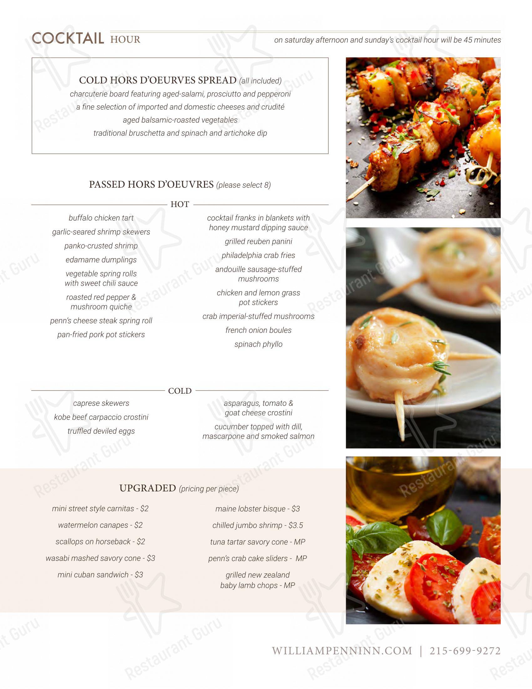 Menu at William Penn Inn restaurant, Gwynedd