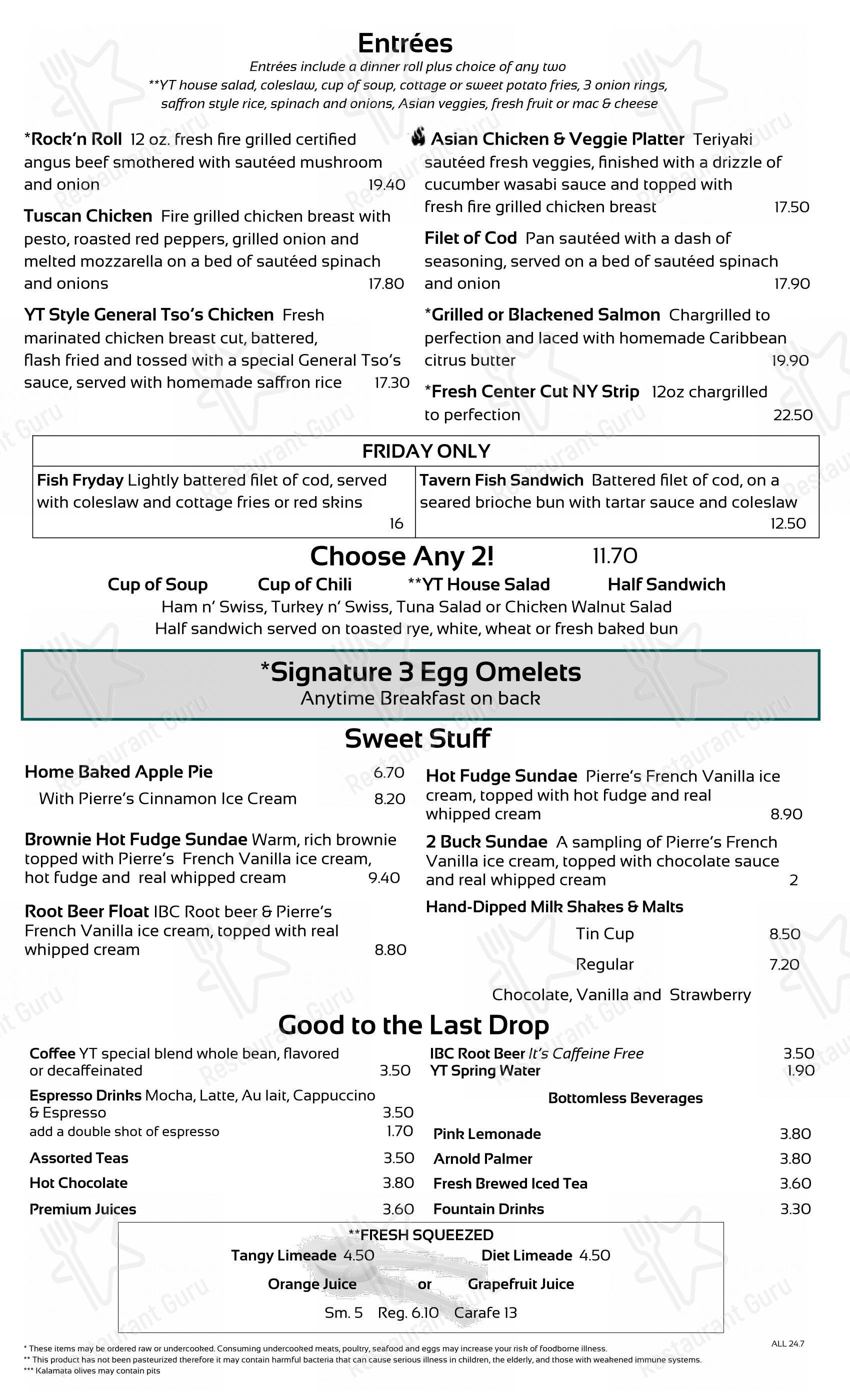 Menu at Yours Truly Rockside restaurant, Valley View, Rockside Rd