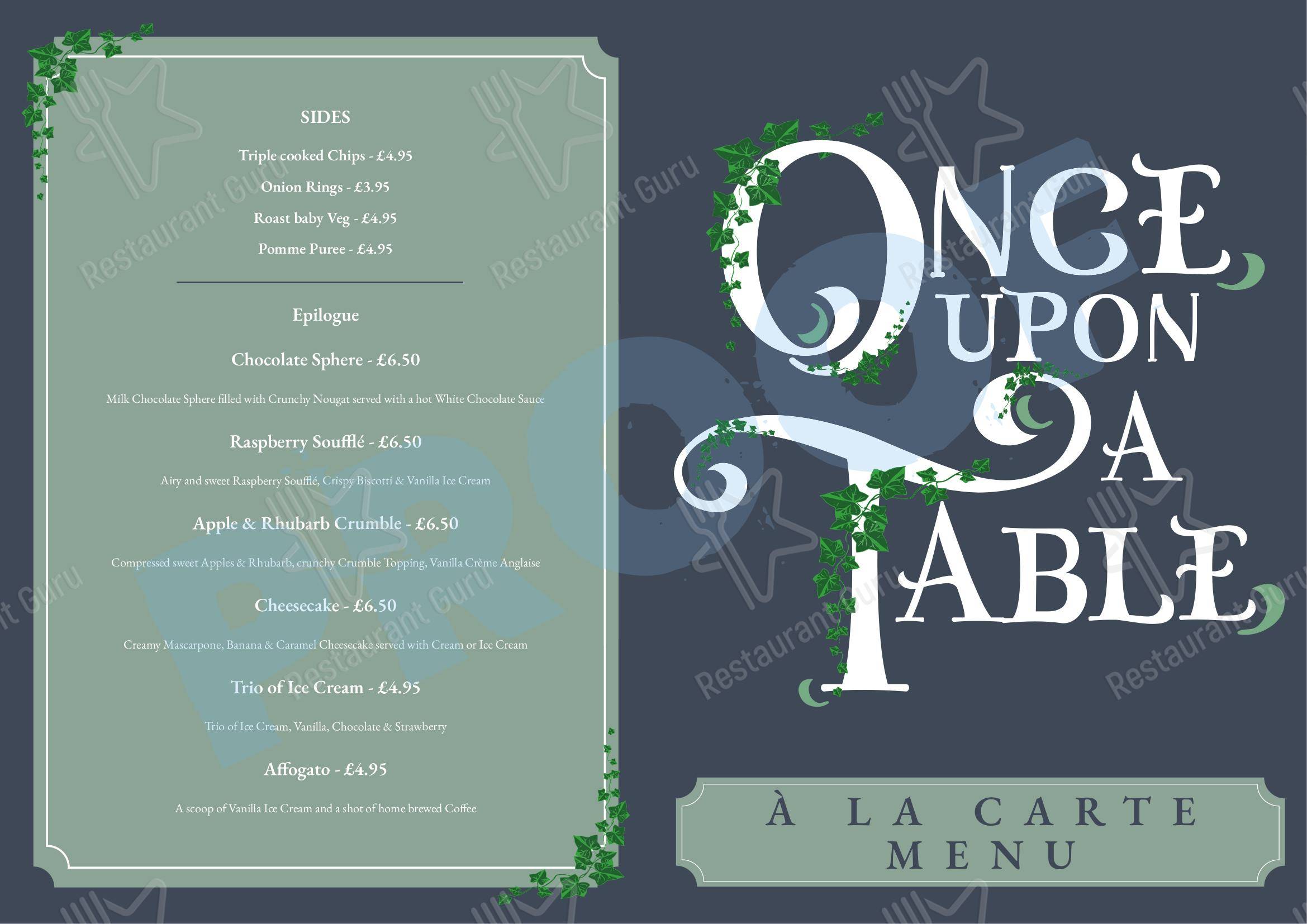 Menu at Once upon a Table restaurant, Glasgow