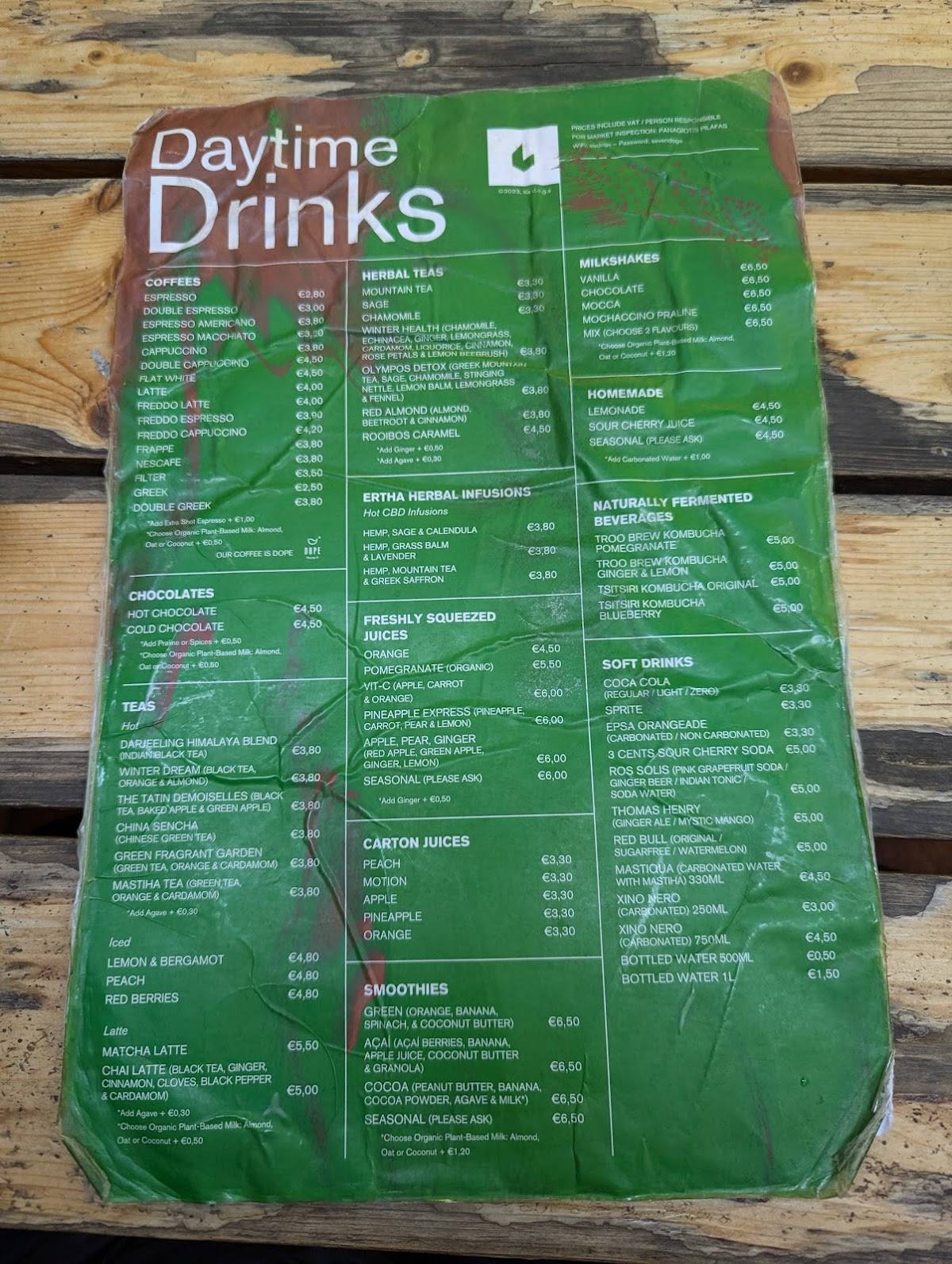 Menu at six d.o.g.s, Athens