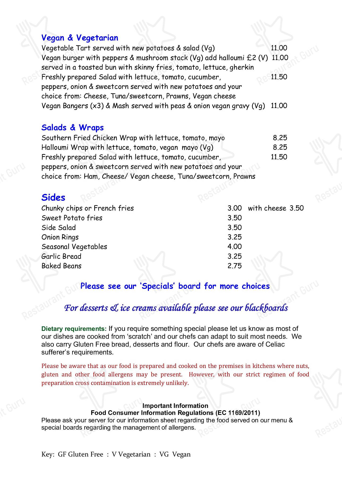 Menu at The Five Bells pub & bar, Orpington, Church Rd