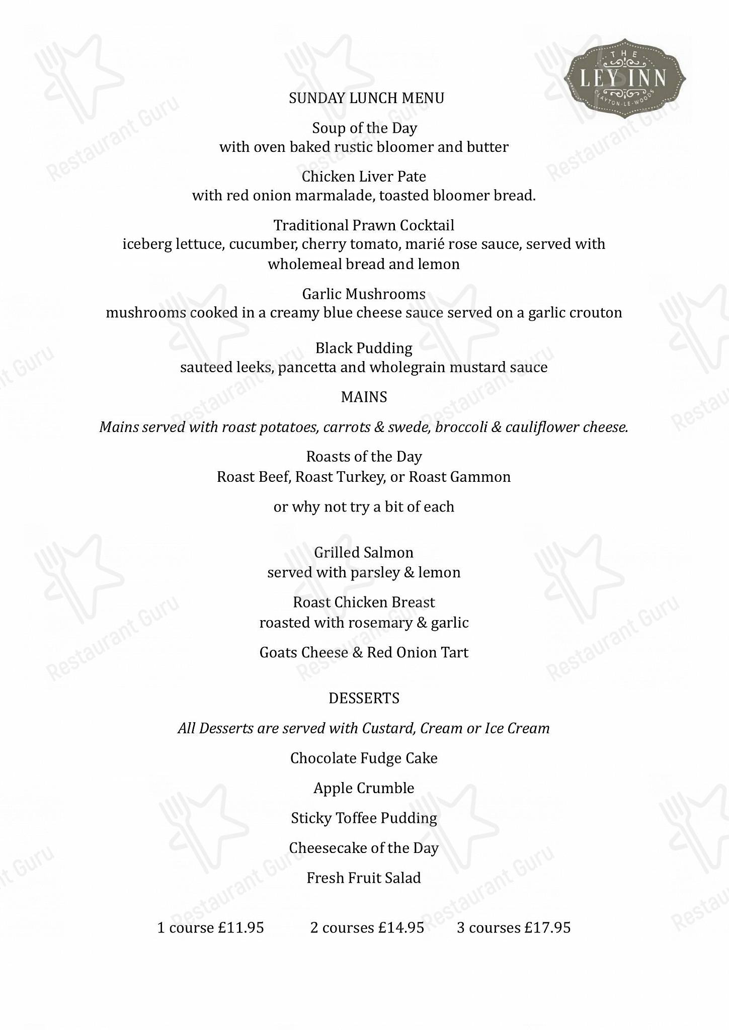 Menu at Ley Inn pub & bar, Chorley