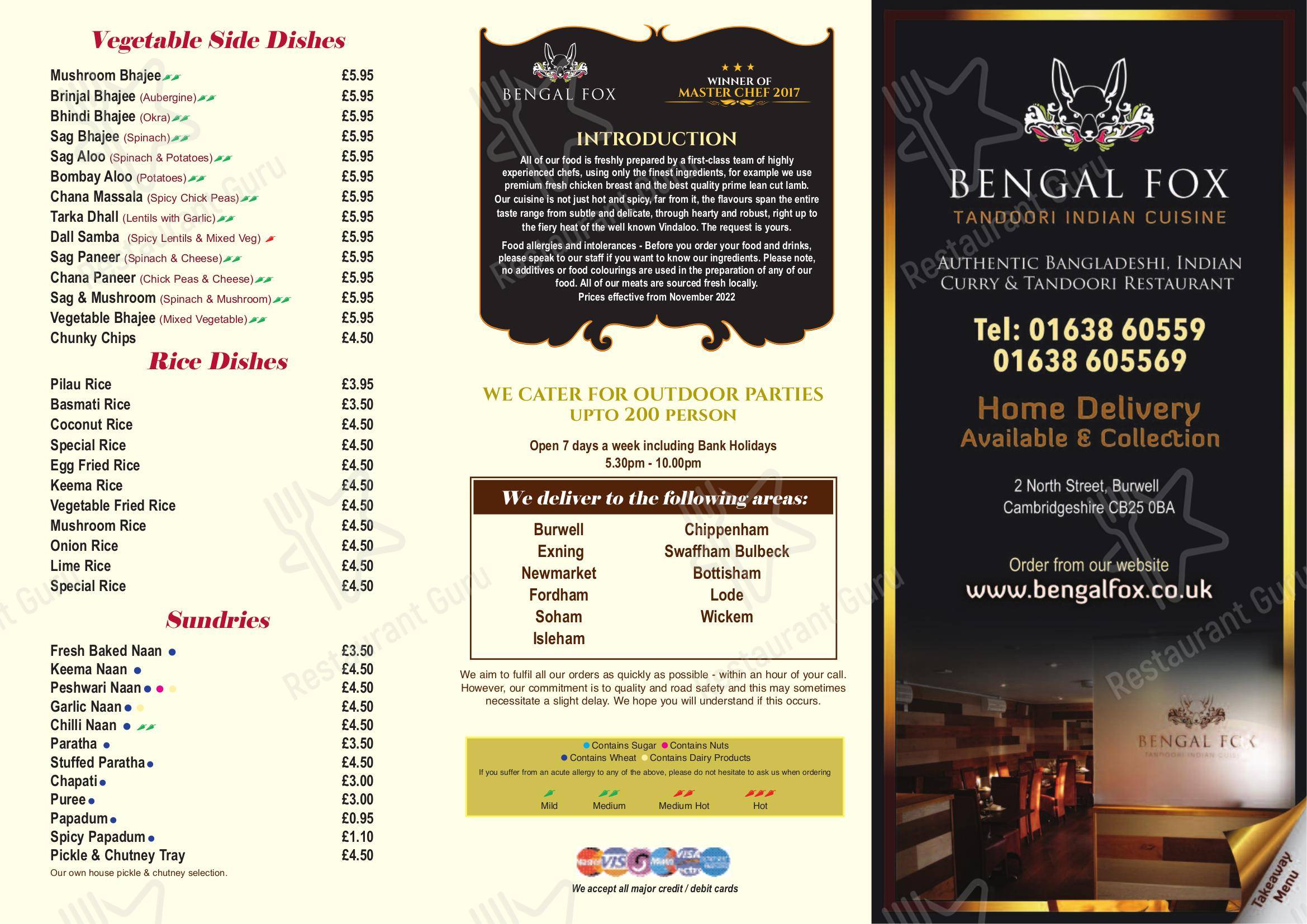 Menu at Bengal Fox restaurant, Burwell