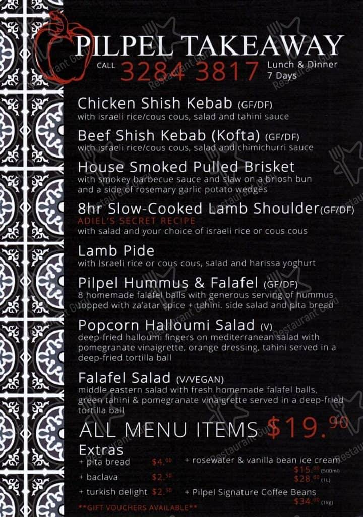 Menu at Pilpel Restaurant, Redcliffe