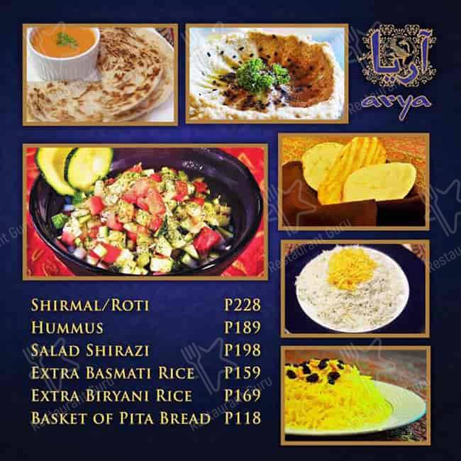 Menu at Arya - Quezon City - Robinsons Magnolia (Persian Restaurant ...