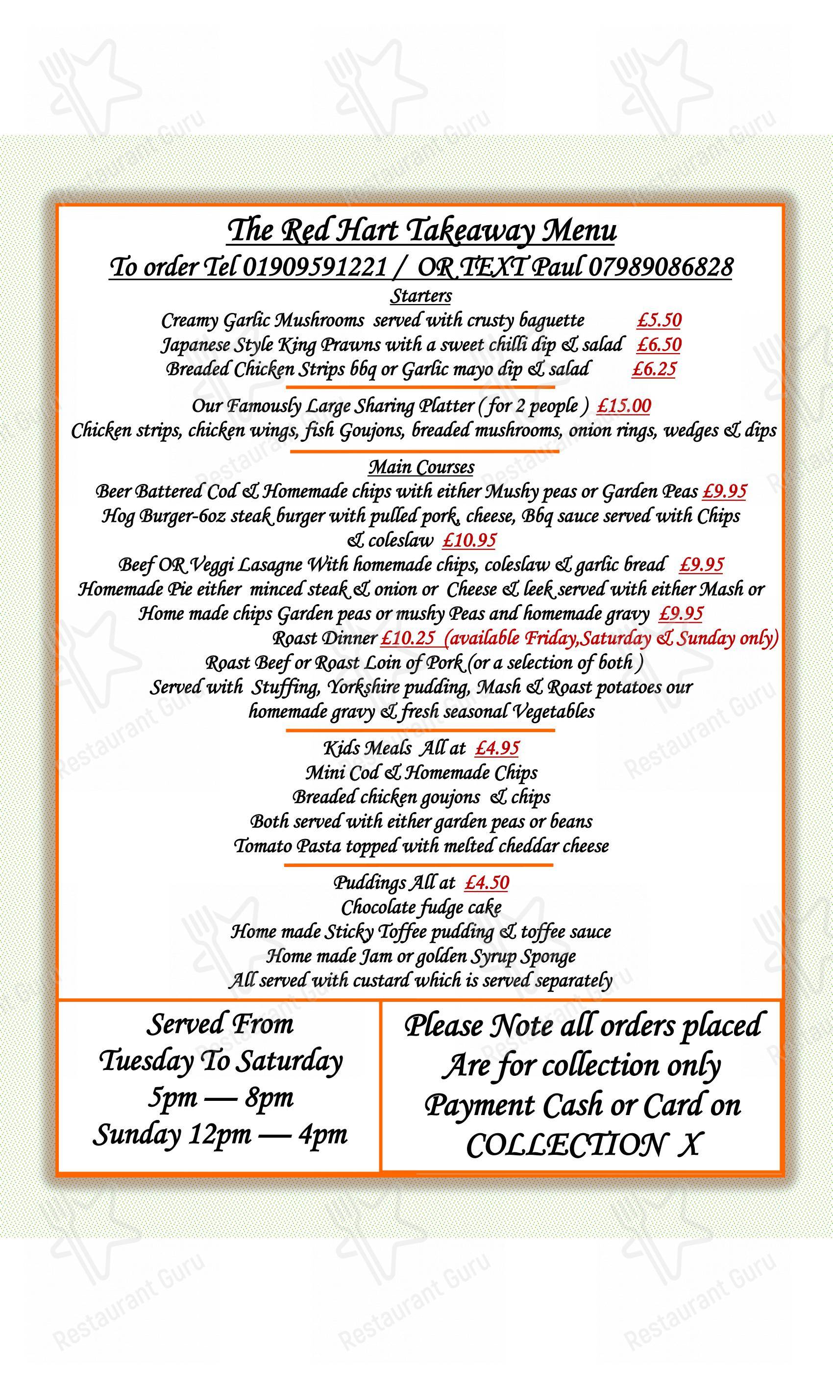 Menu at The Red Hart Hotel pub & bar, Blyth, Bawtry Rd