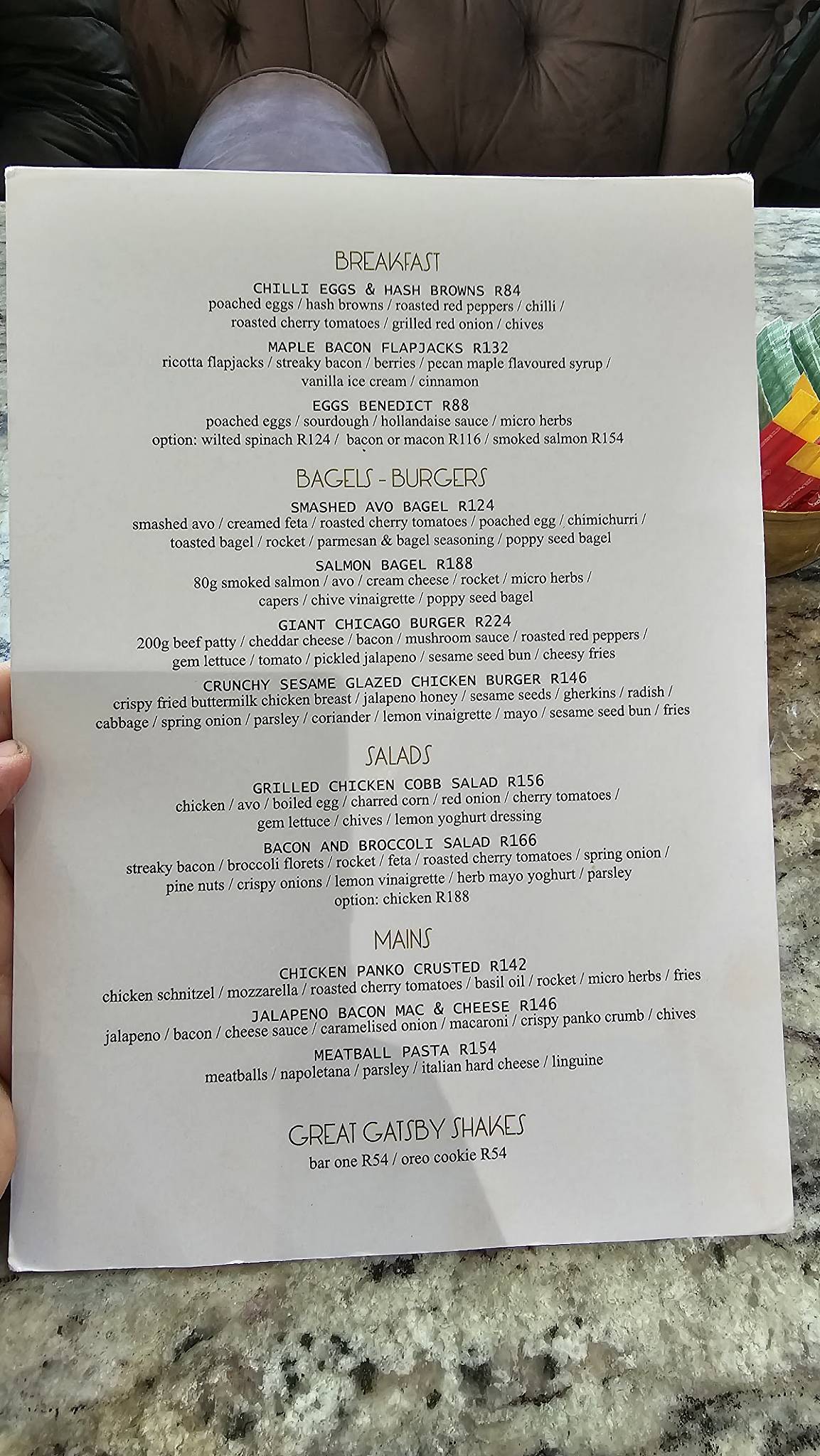 Menu at tashas Canal Walk cafe, Cape Town, 408