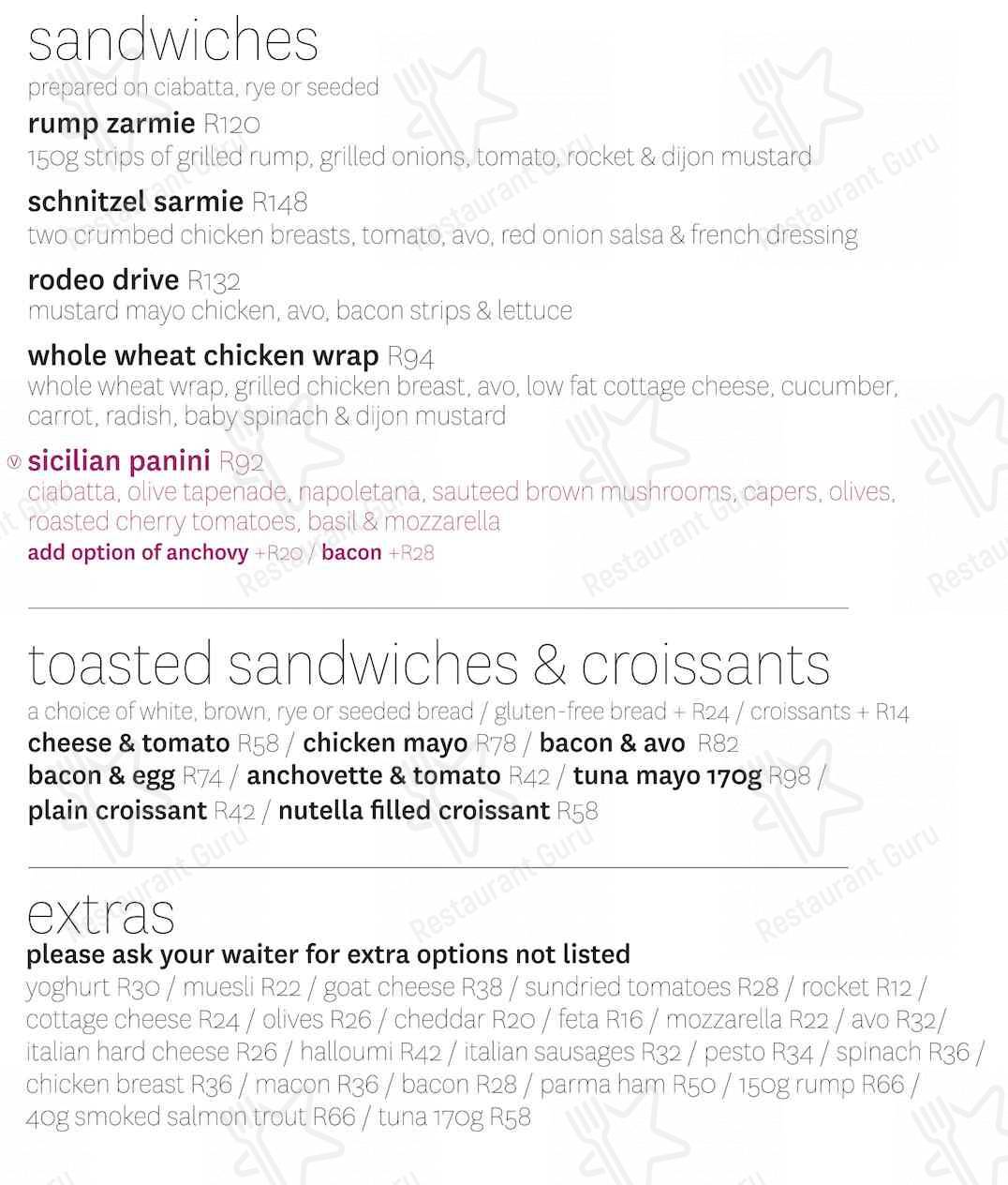 Menu at tashas Rosebank cafe, Johannesburg, Shop G28