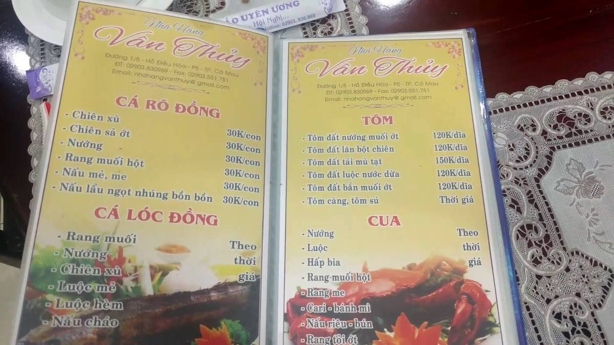 Menu at Nhà hàng Vân Thủy restaurant, Ca Mau, Đảo Uyên Ương