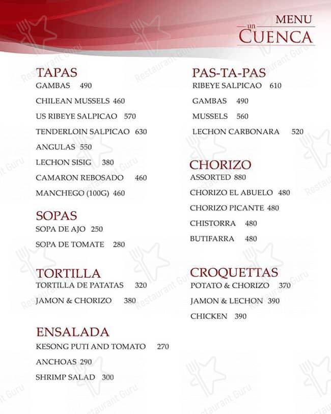 Menu at Un Cuenca Restaurant, Muntinlupa