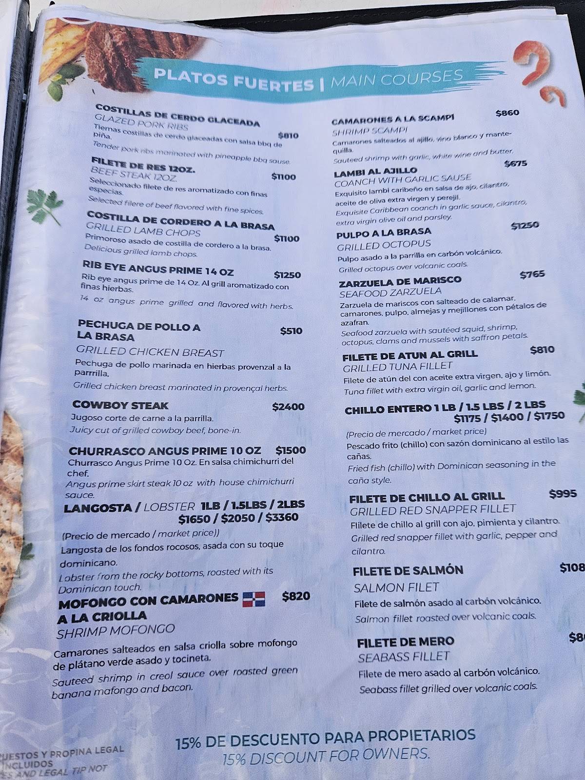 Menu at Beach Club Playa Nueva Romana, Dominicana
