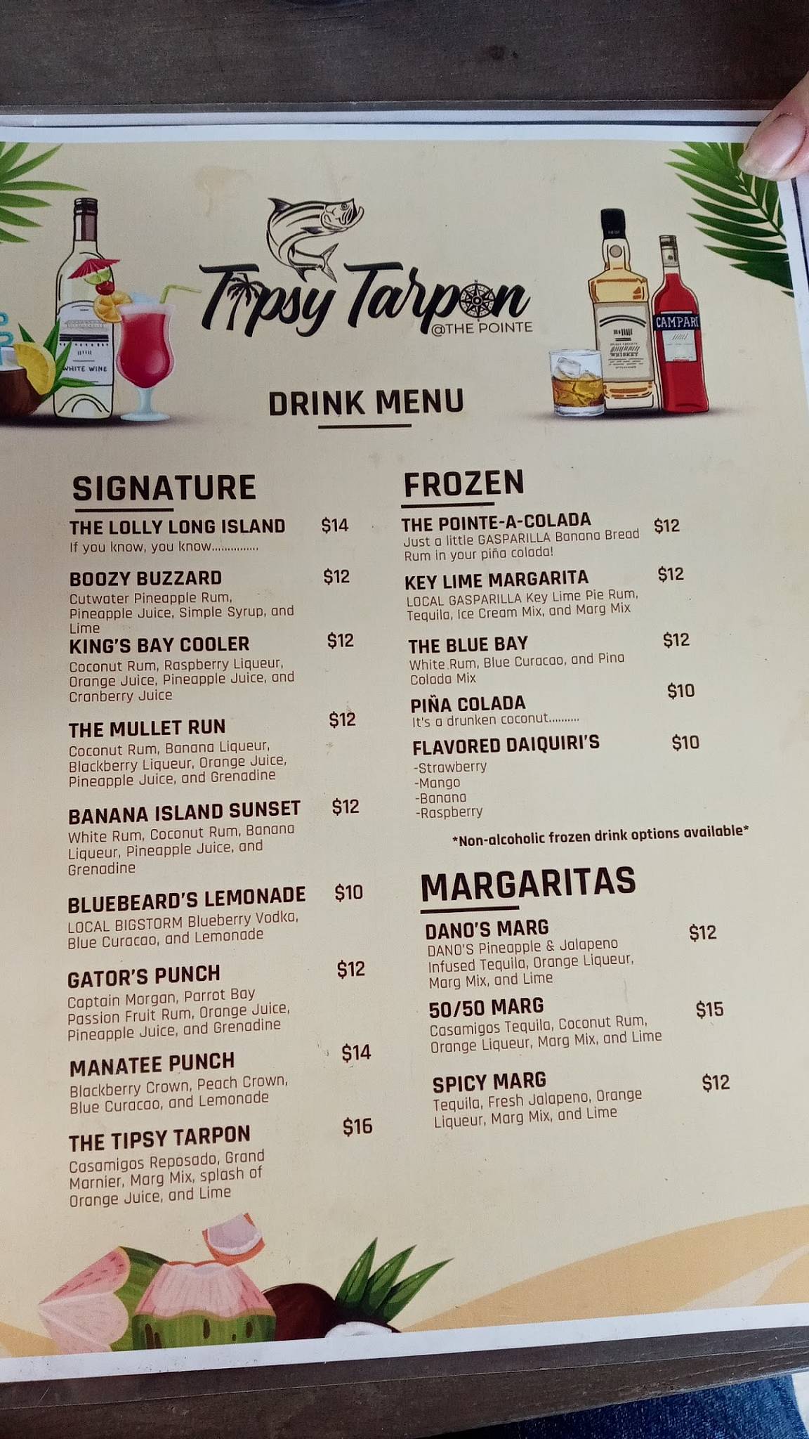 Menu at Tipsy Tarpon restaurant, Crystal River