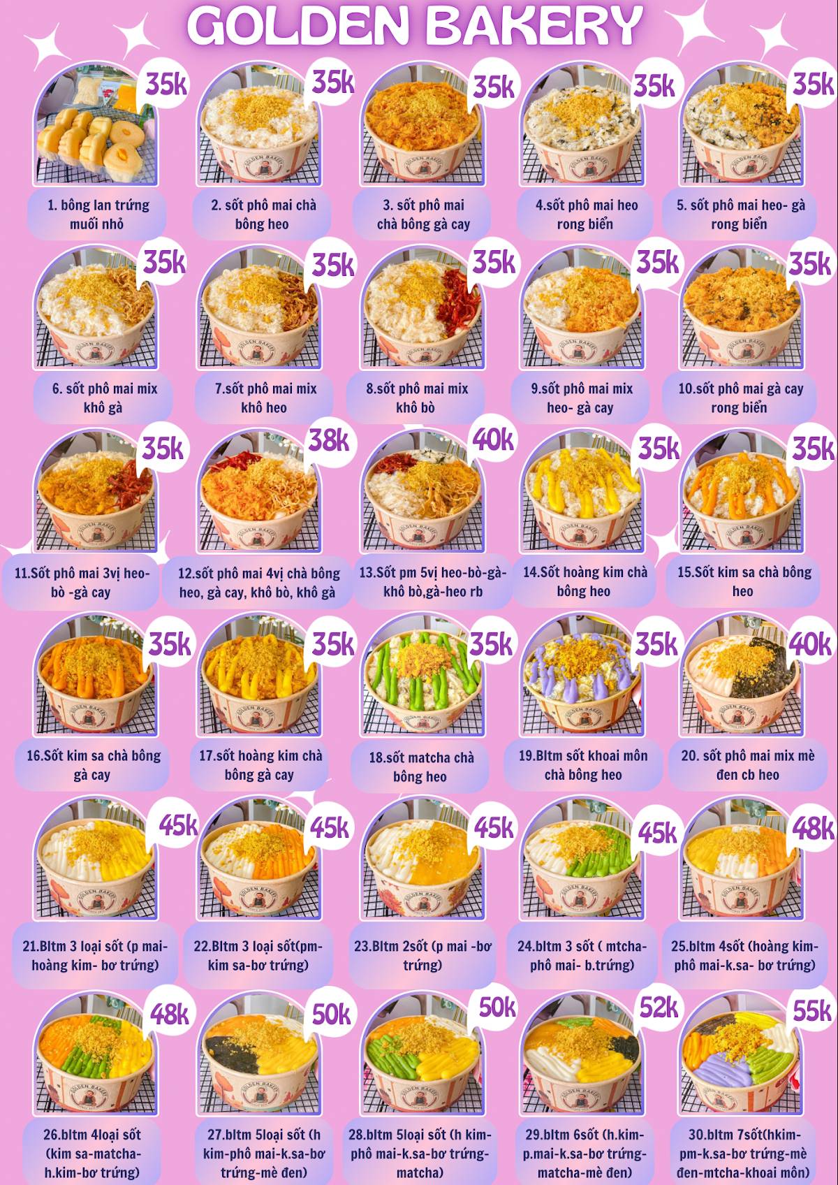 Menu at Golden Bakery - Bông Lan Trứng Muối Vũng Tàu - CN2, Vietnam