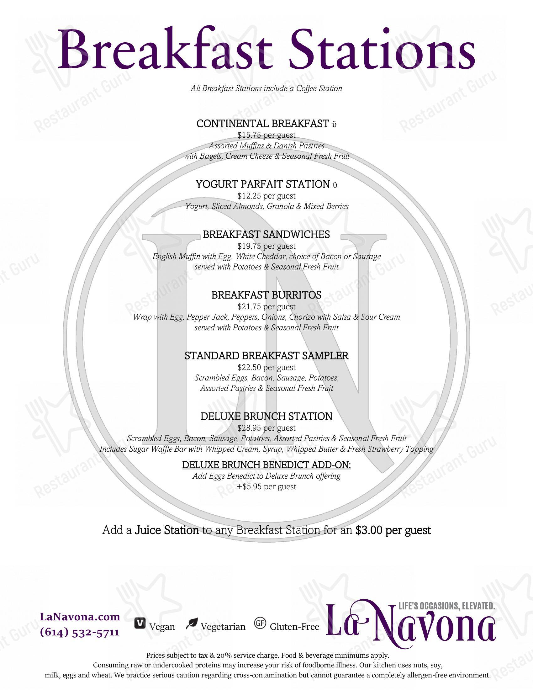 Menu at La Navona restaurant, Gahanna