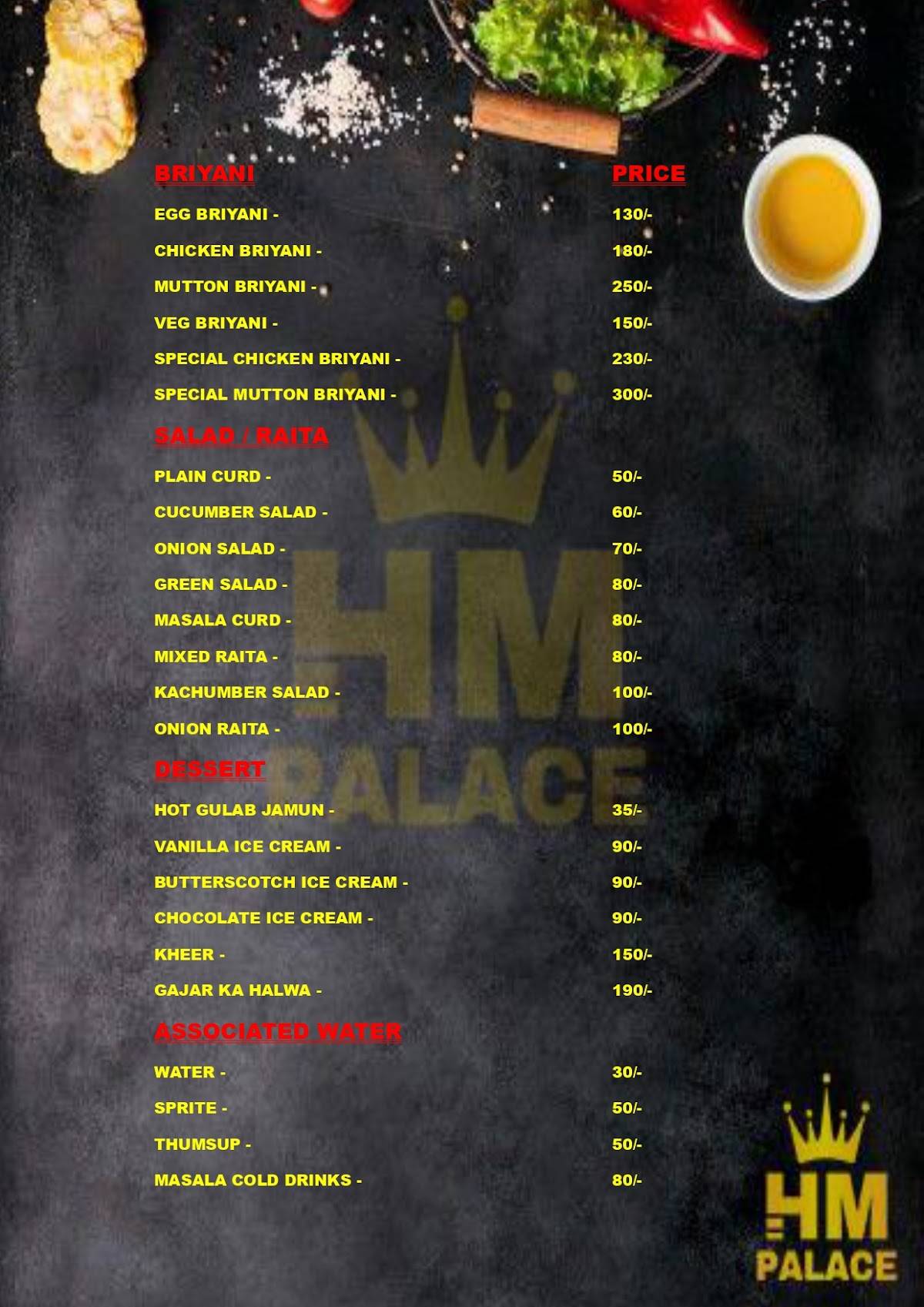 Menu at H.M PALACE NEW MAA KALI RESTAURANT CUM BAR, India