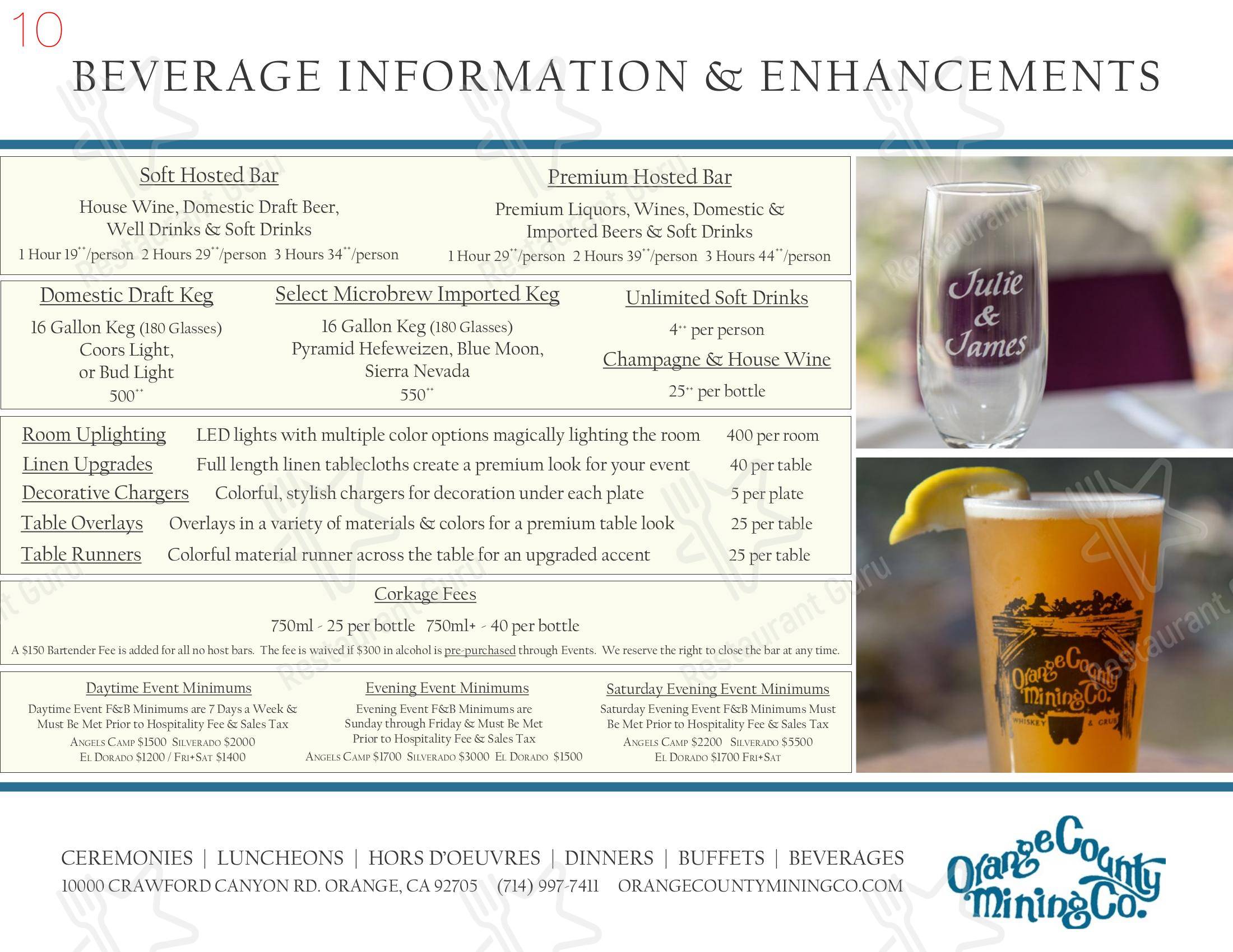 Menu at Orange County Mining Co pub & bar, North Tustin