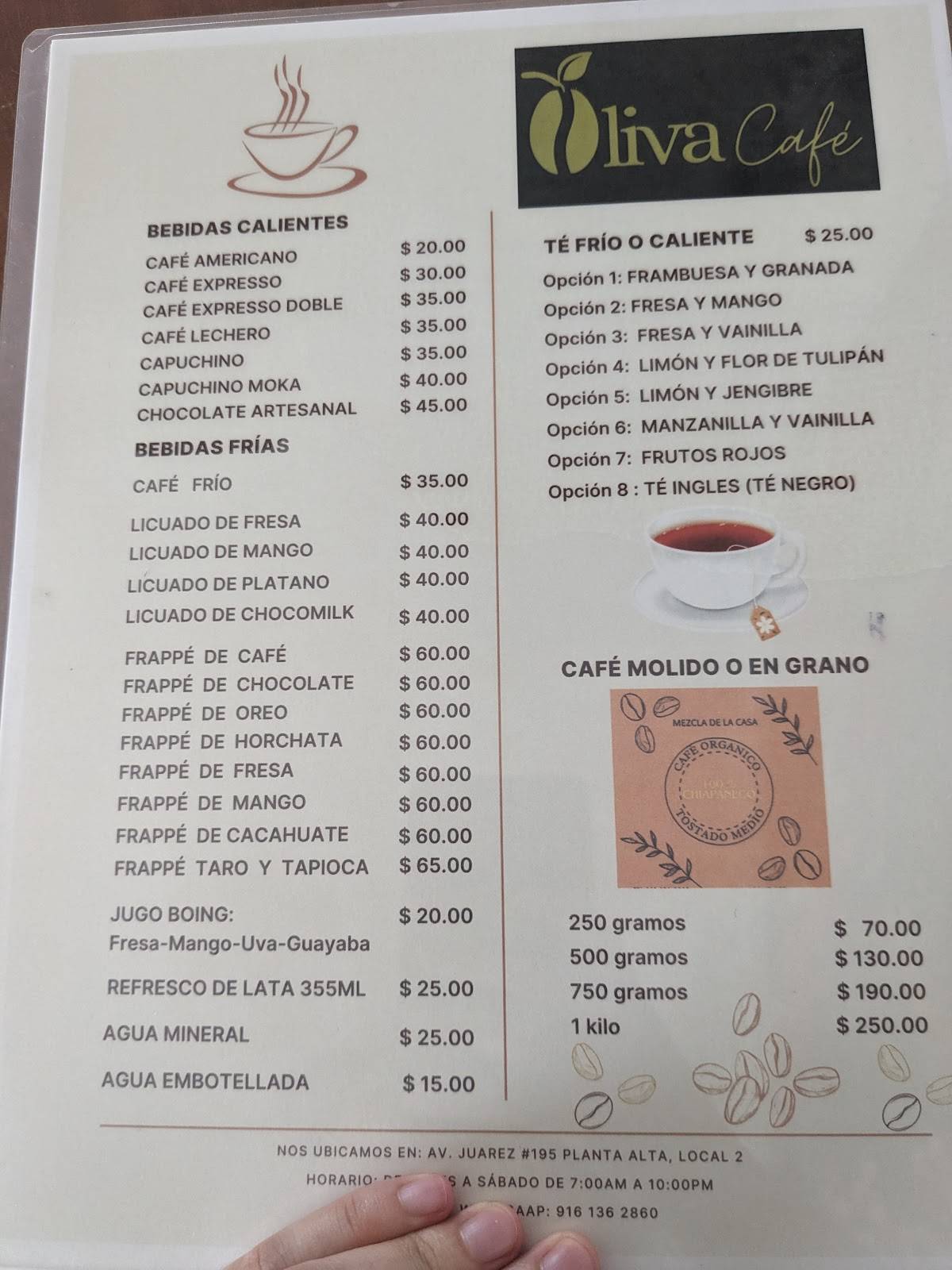 Menu at Oliva Café, Palenque