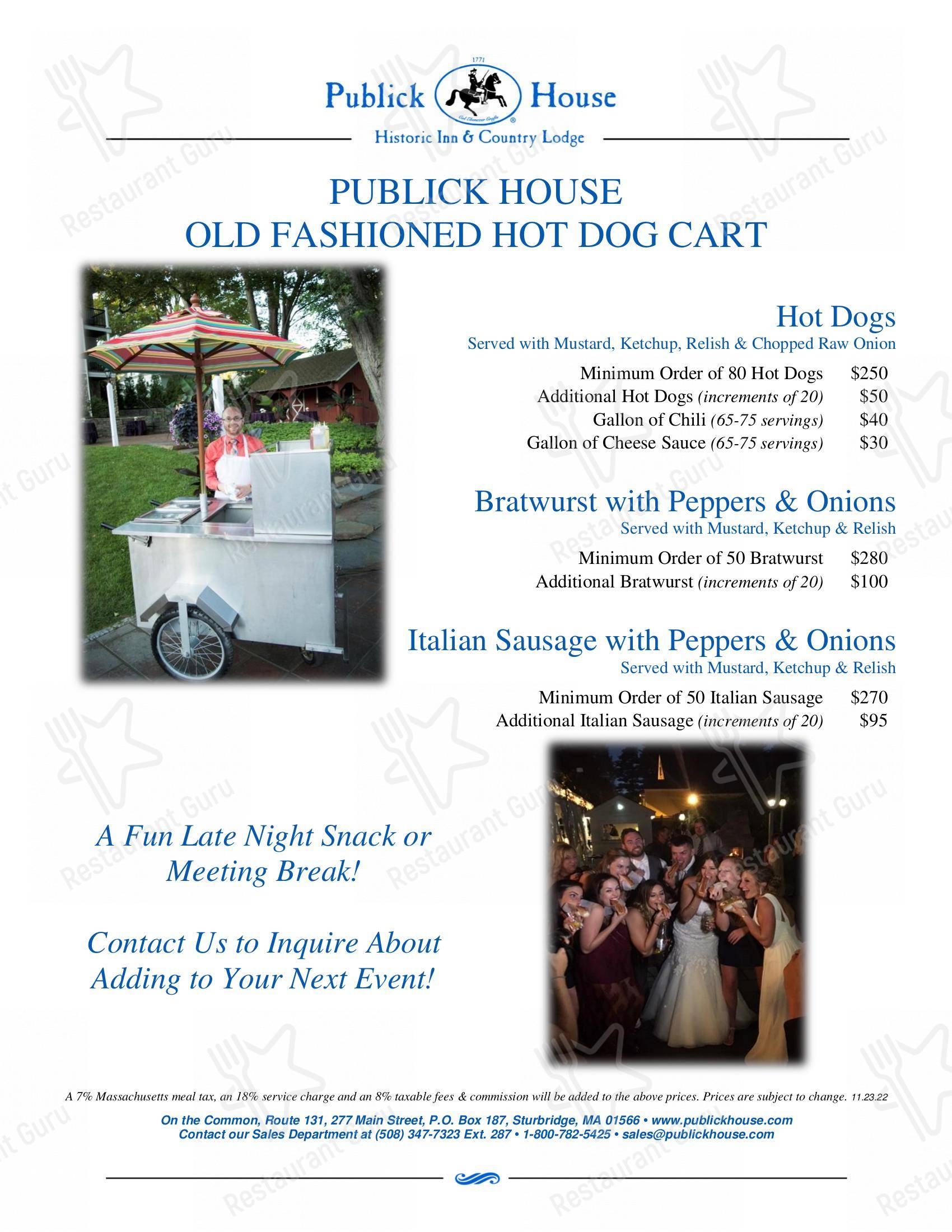 Menu at Publick House Historic Inn, Sturbridge