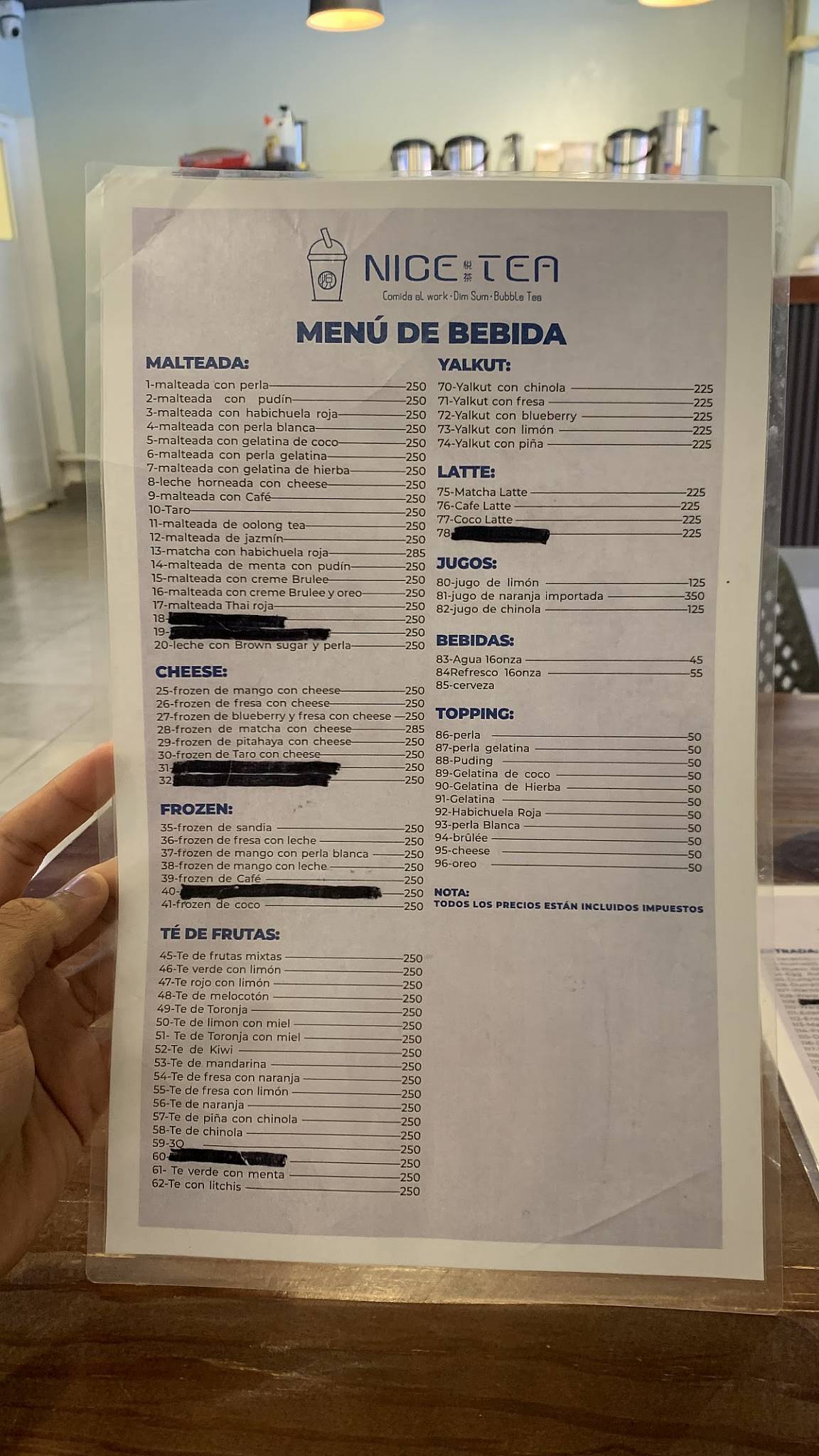 Menu at , Santo Domingo