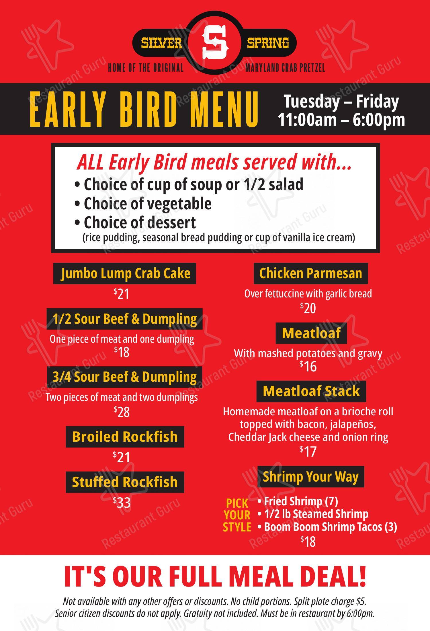 Menu at Silver Spring Mining Company pub & bar, Perry Hall