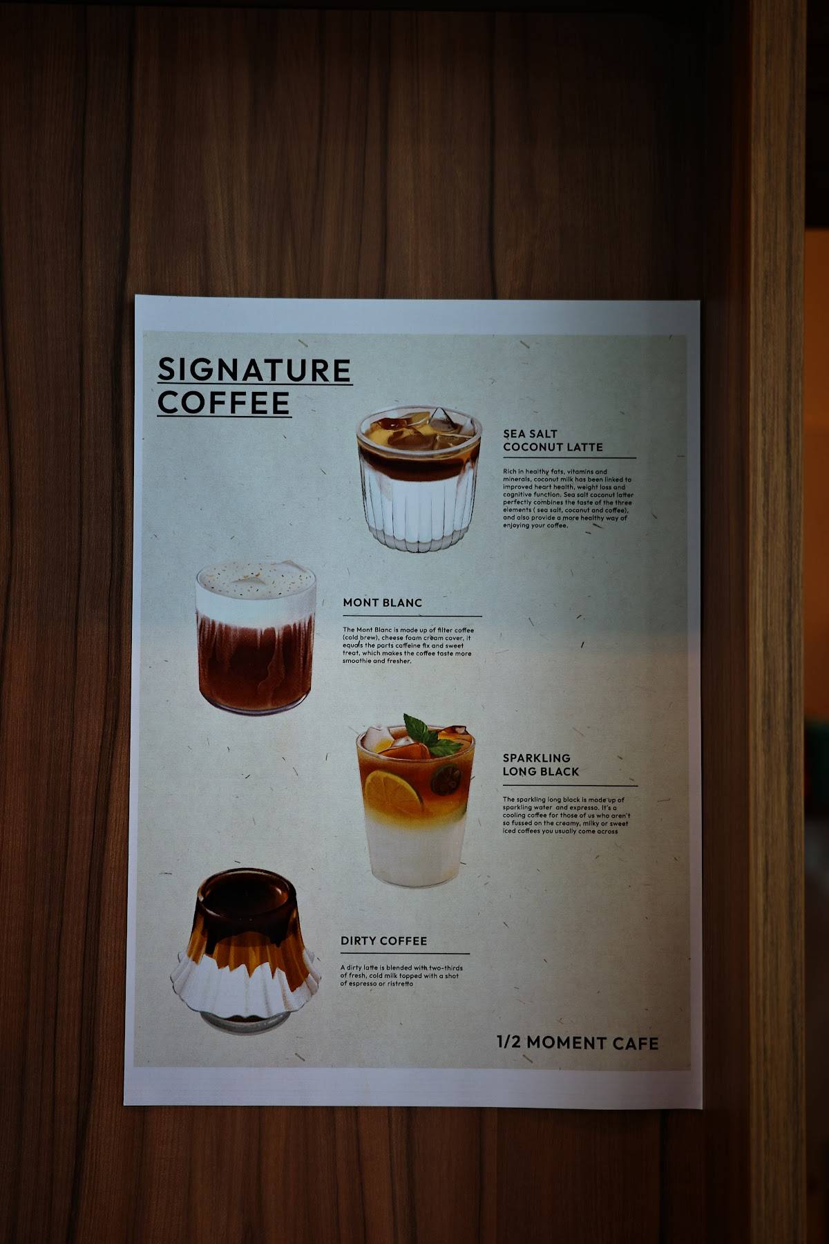 Menu at 1/2 Moment Cafe, Perth