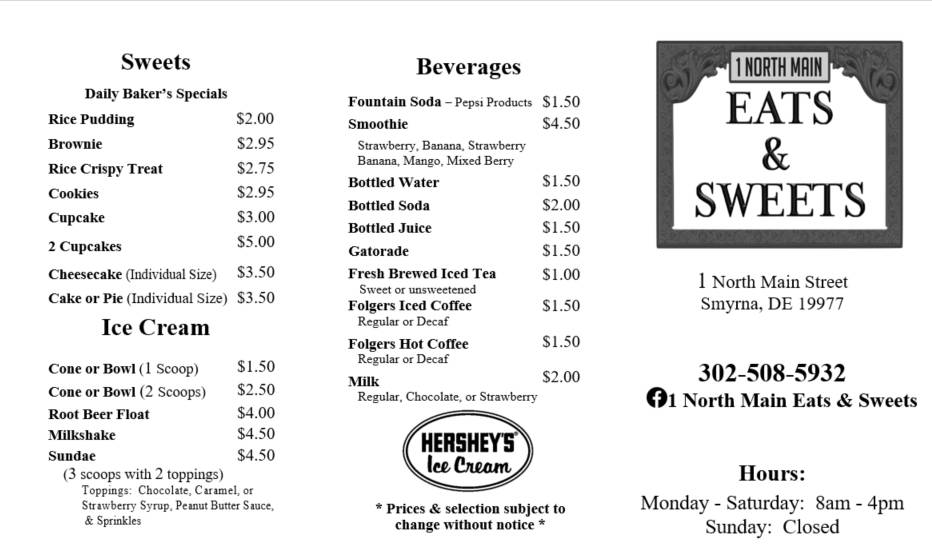 Menu at 1 North Main Eats & Sweets cafe, Smyrna